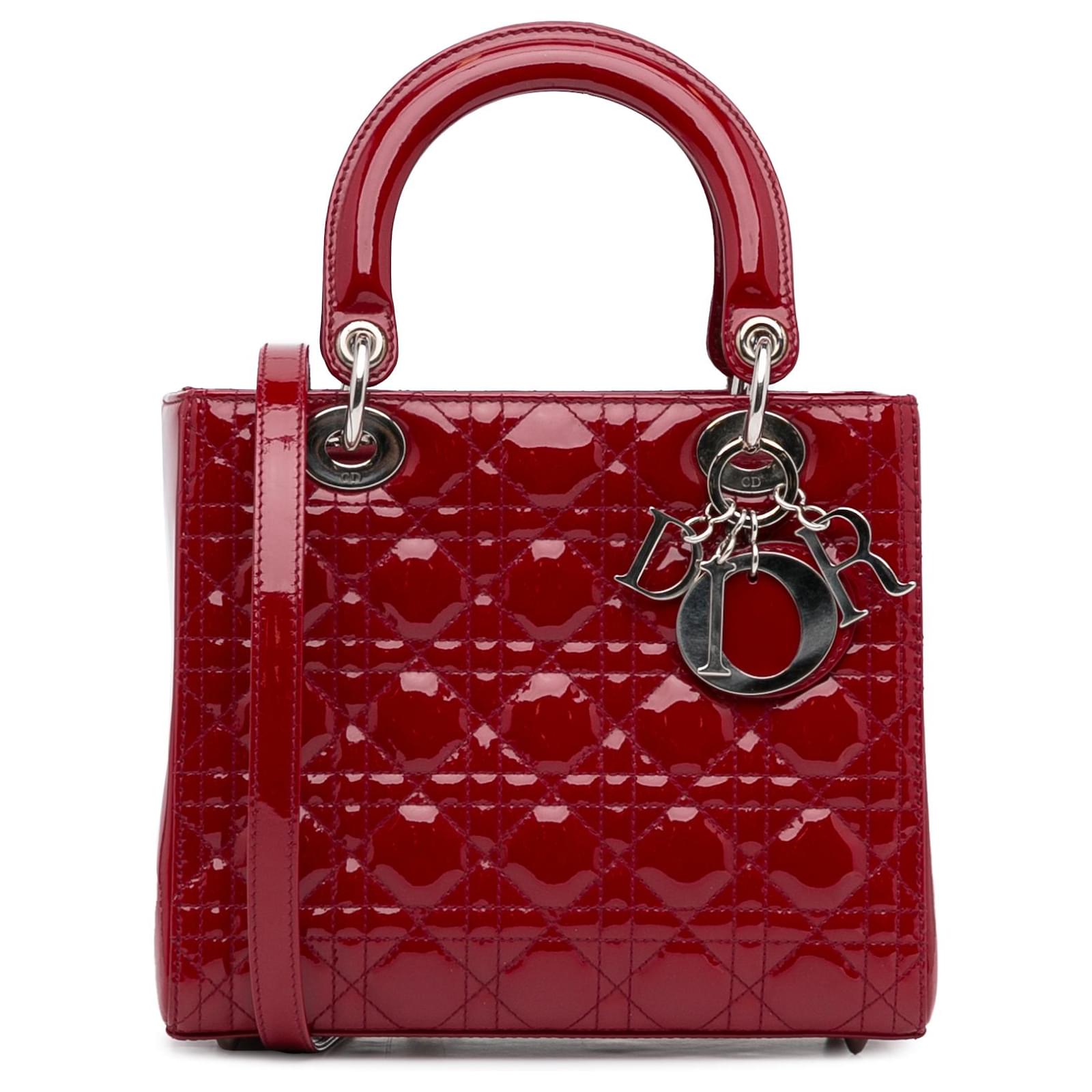 Dior Red Medium Patent Cannage Lady Dior Leather Patent leather ref ...