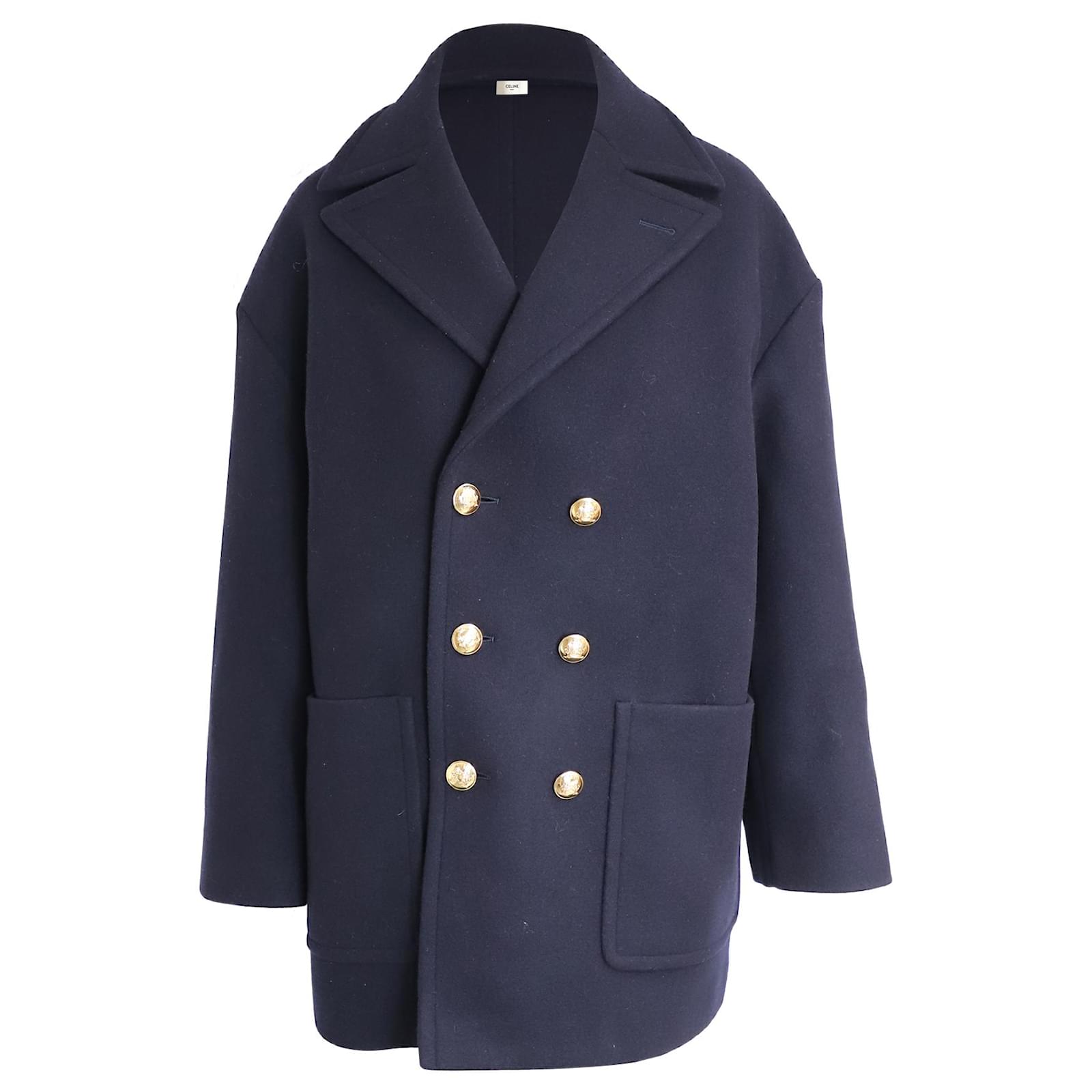 Céline Celine Double-Breasted Pea Coat in Navy Blue Wool ref.936097 - Joli Closet