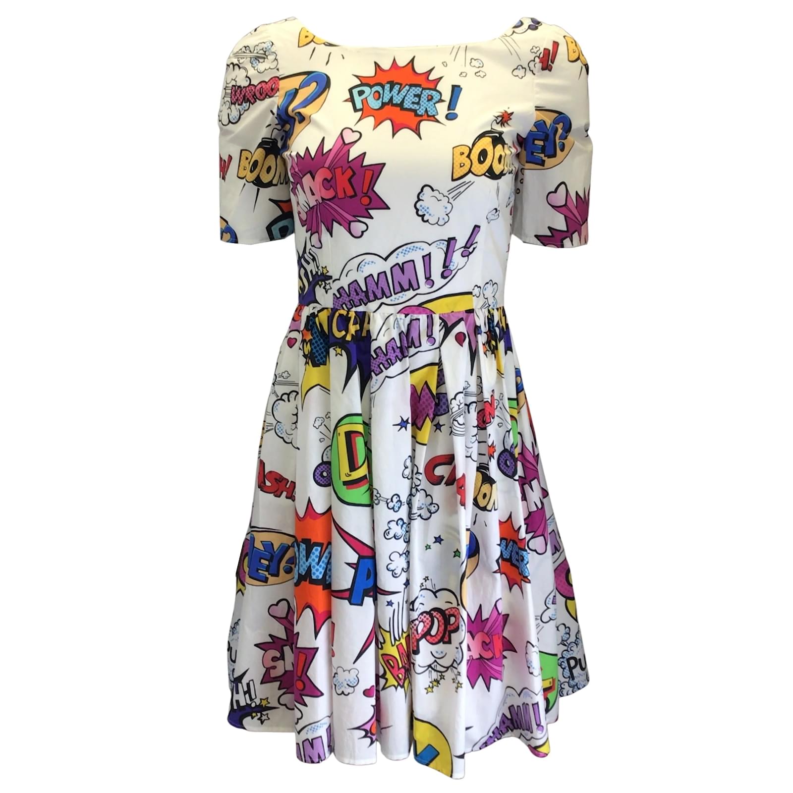 Dolce & Gabbana White Multi Comic Book Print Short Sleeved Cotton Dress ...