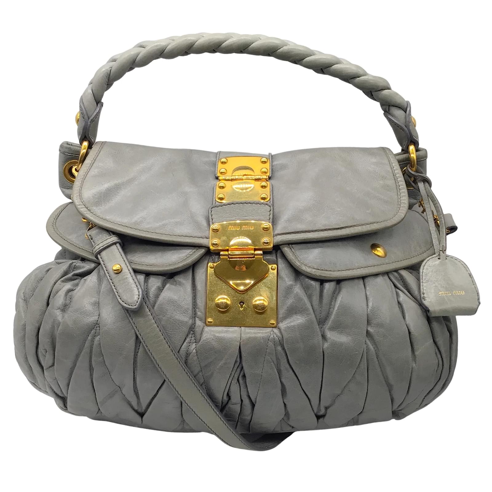 Miu Miu Grey Matelasse Leather Coffer Shoulder Bag ref.938247 - Joli Closet