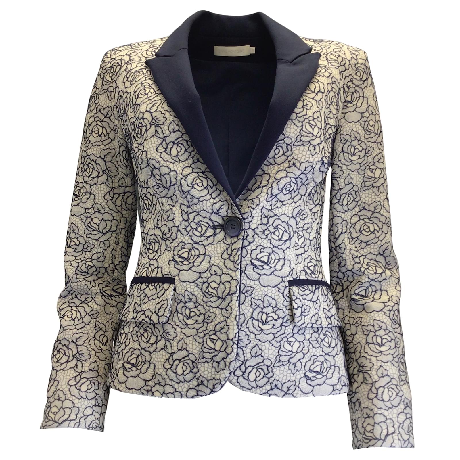Anne Fontaine Grey / Navy Blue Naissa Floral Embroidered Lace Jacquard ...