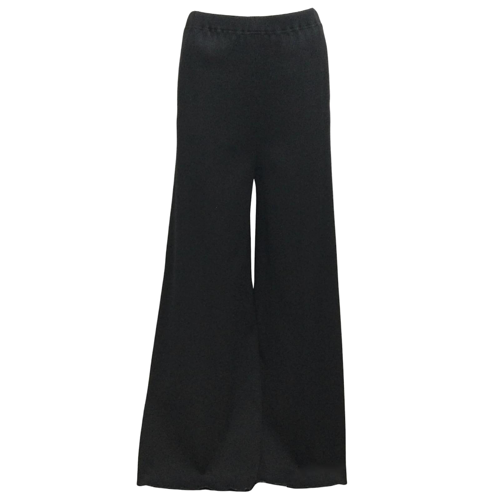 Balenciaga Black Stretchy Ribbed Knit Wide Leg Relaxed-fit Pants ...