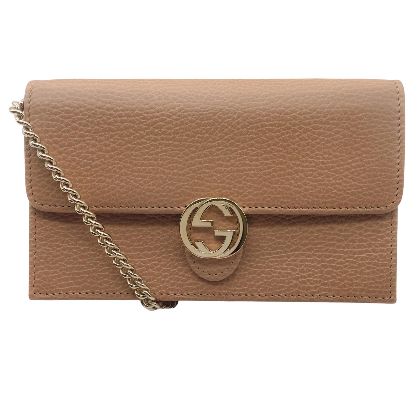 Gucci Wallet on Chain Iconic Interlocking GG Beige Leather Shoulder Bag ...