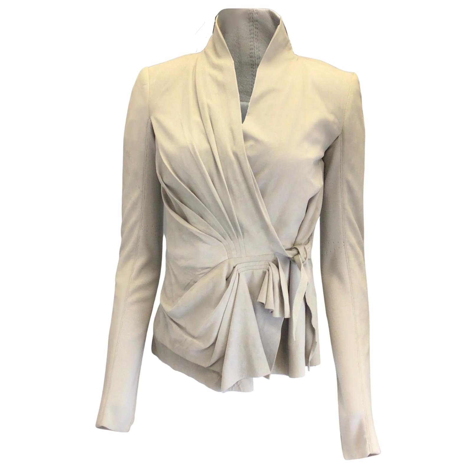 Rick Owens Beige 2019 Babel Collection Gathered Detail Suede Leather Jacket in Oyster ref.939583 ...
