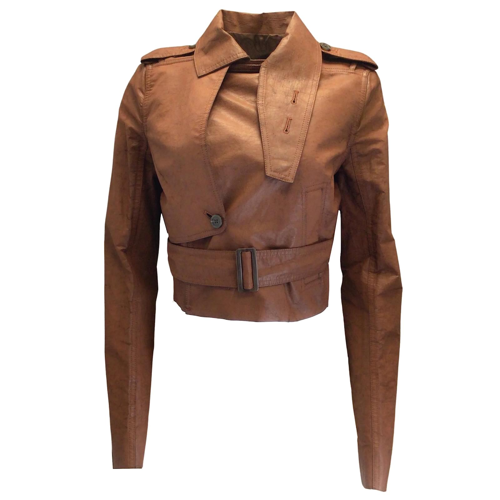 Rick Owens Brown 2019 Babel Collection Belted Cropped Linen Moto Biker ...