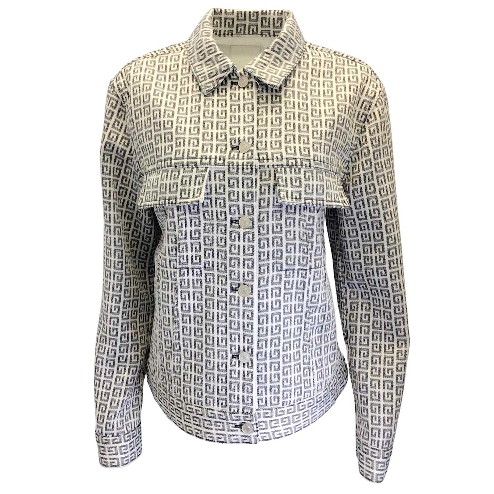Givenchy White / Black 4G Denim Jacquard Trucker Jacket Polyester ref ...