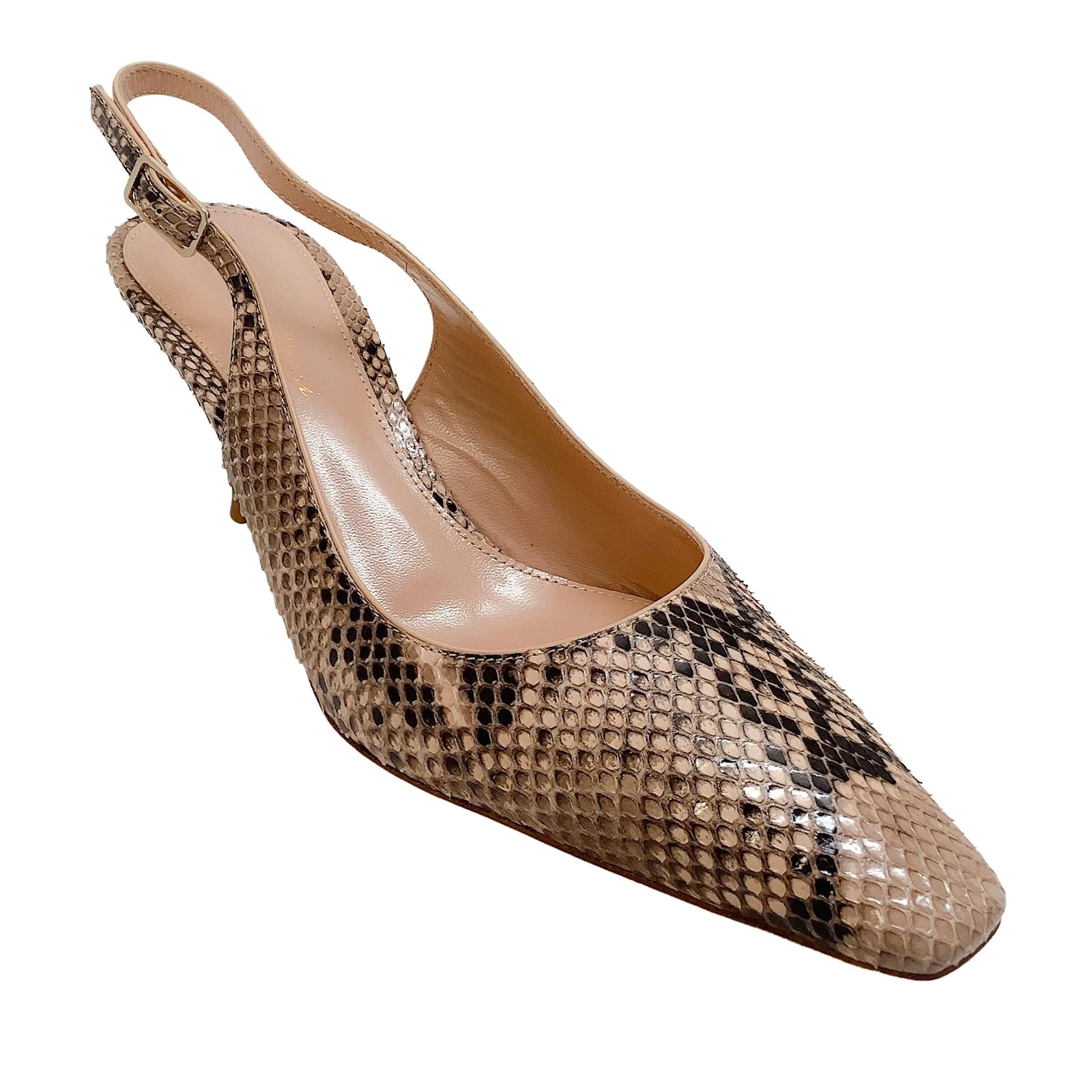 Gianvito Rossi Nude Python Exotic Esther Slingback Pumps Brown Exotic ...