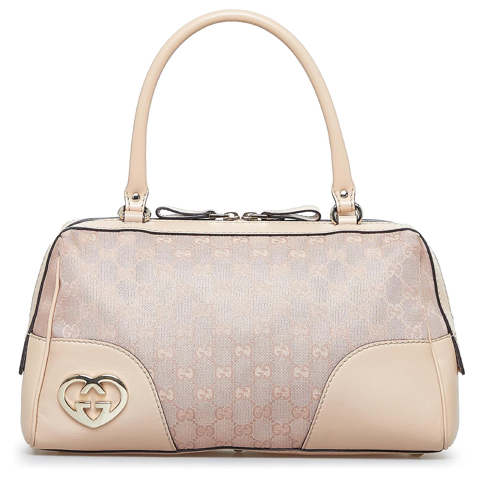 Gucci Pink GG Canvas Lovely Handbag Leather Cloth Pony-style calfskin ...