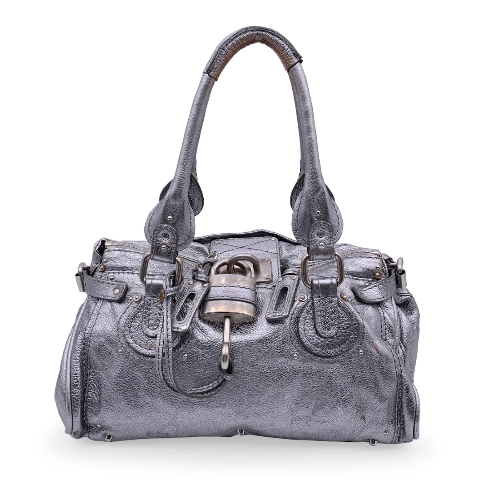 Chloé Silver Metal Leather Paddington Tote Bag Satchel Handbag Silvery ...