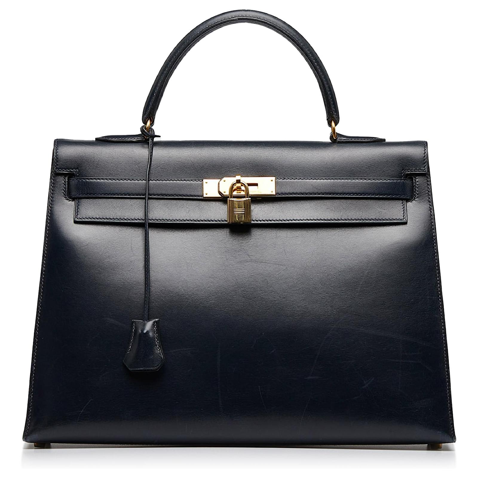 Hermès Hermes Blue Box Calf Kelly 35 Navy blue Leather Pony-style ...
