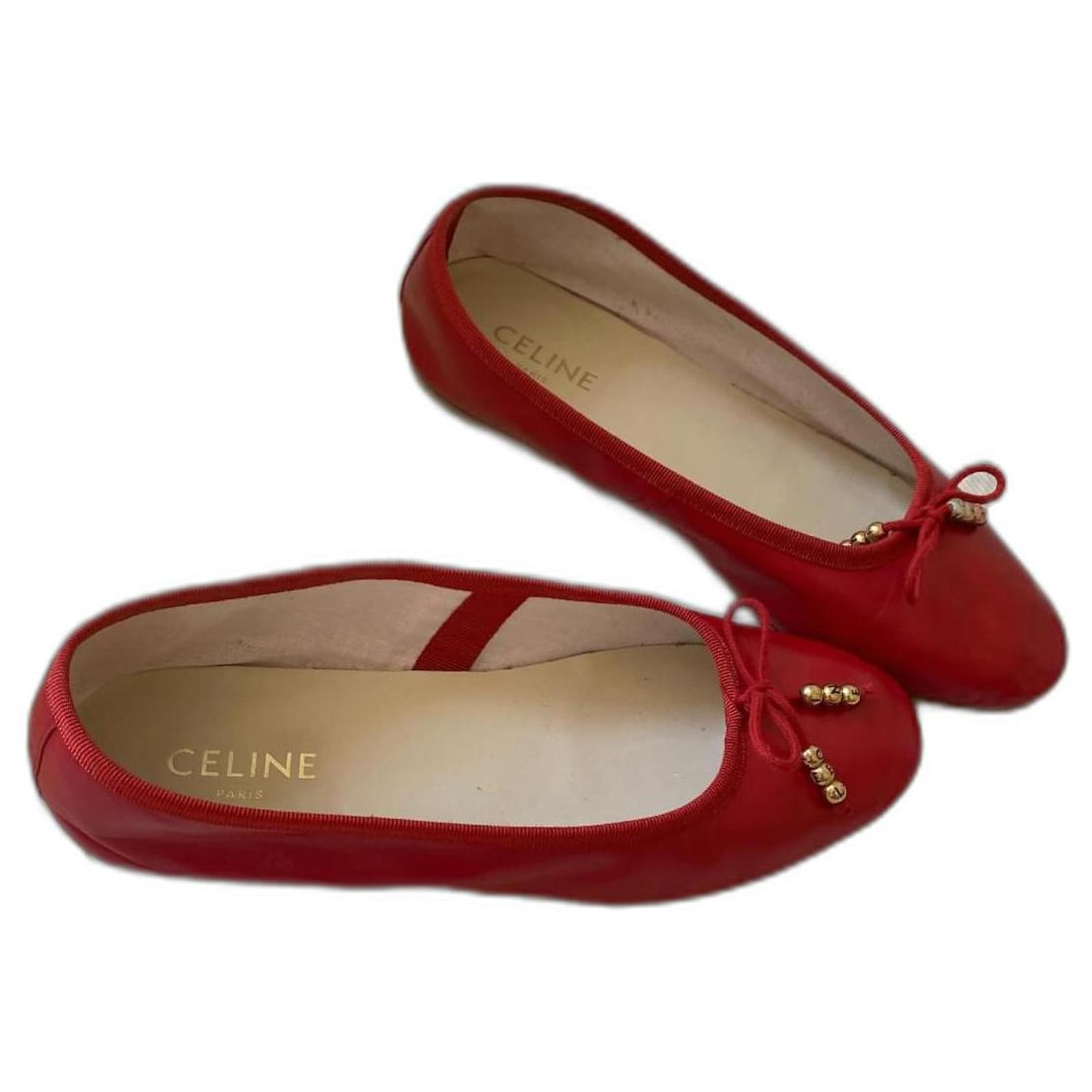 Céline Ballet flats Red Leather ref.945752 - Joli Closet