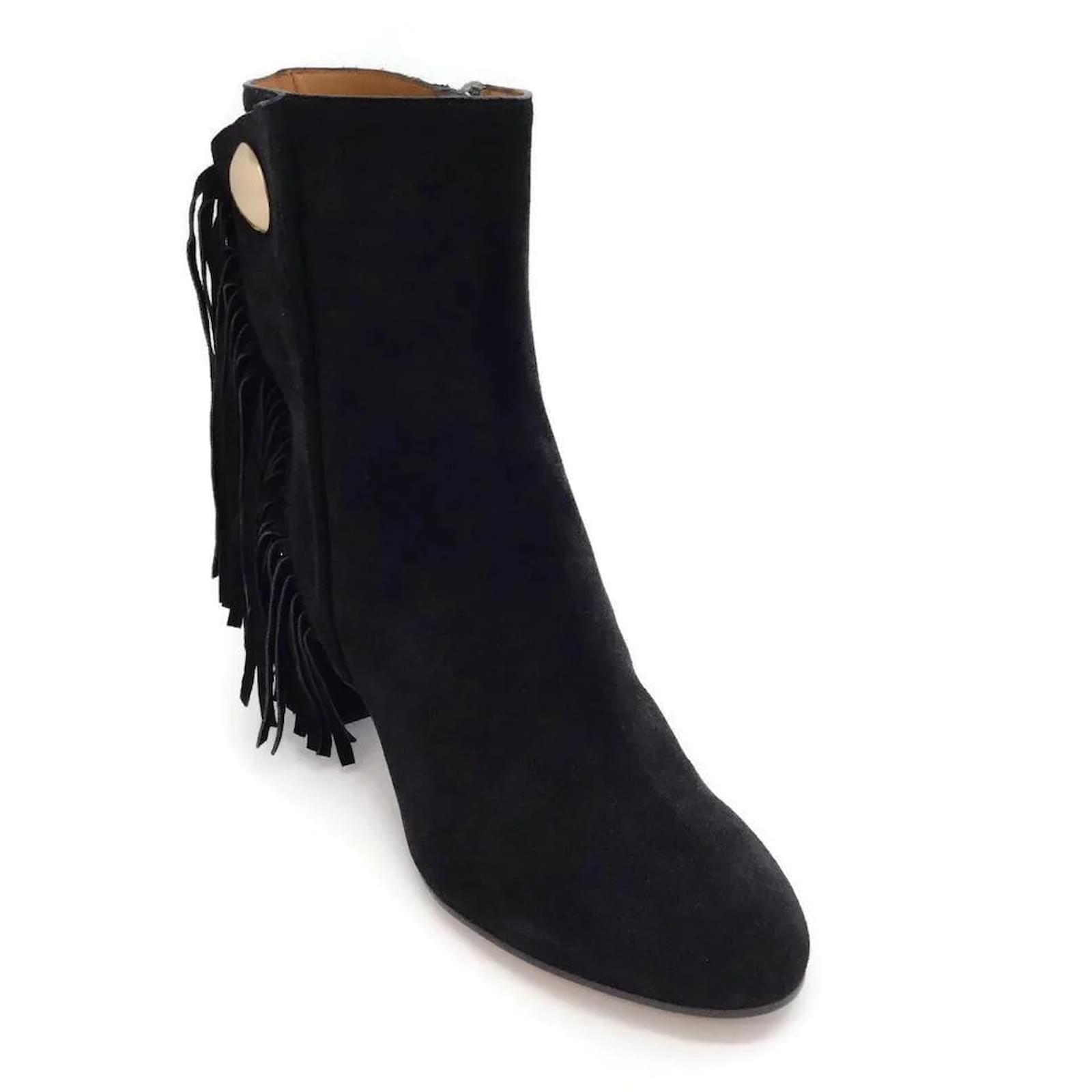 Chloé Black Fringe Boots Suede ref.947424 - Joli Closet