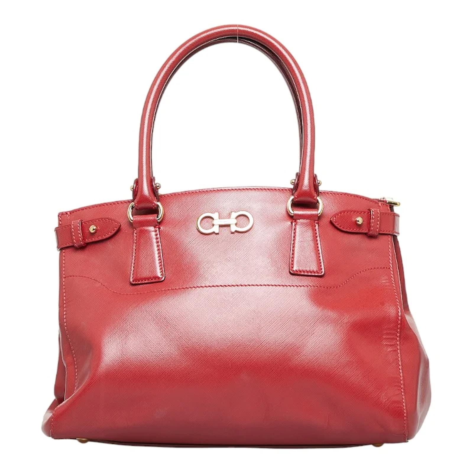 Salvatore Ferragamo Gancini Leather Batik Tote Bag GG-21 D940 Red Pony ...