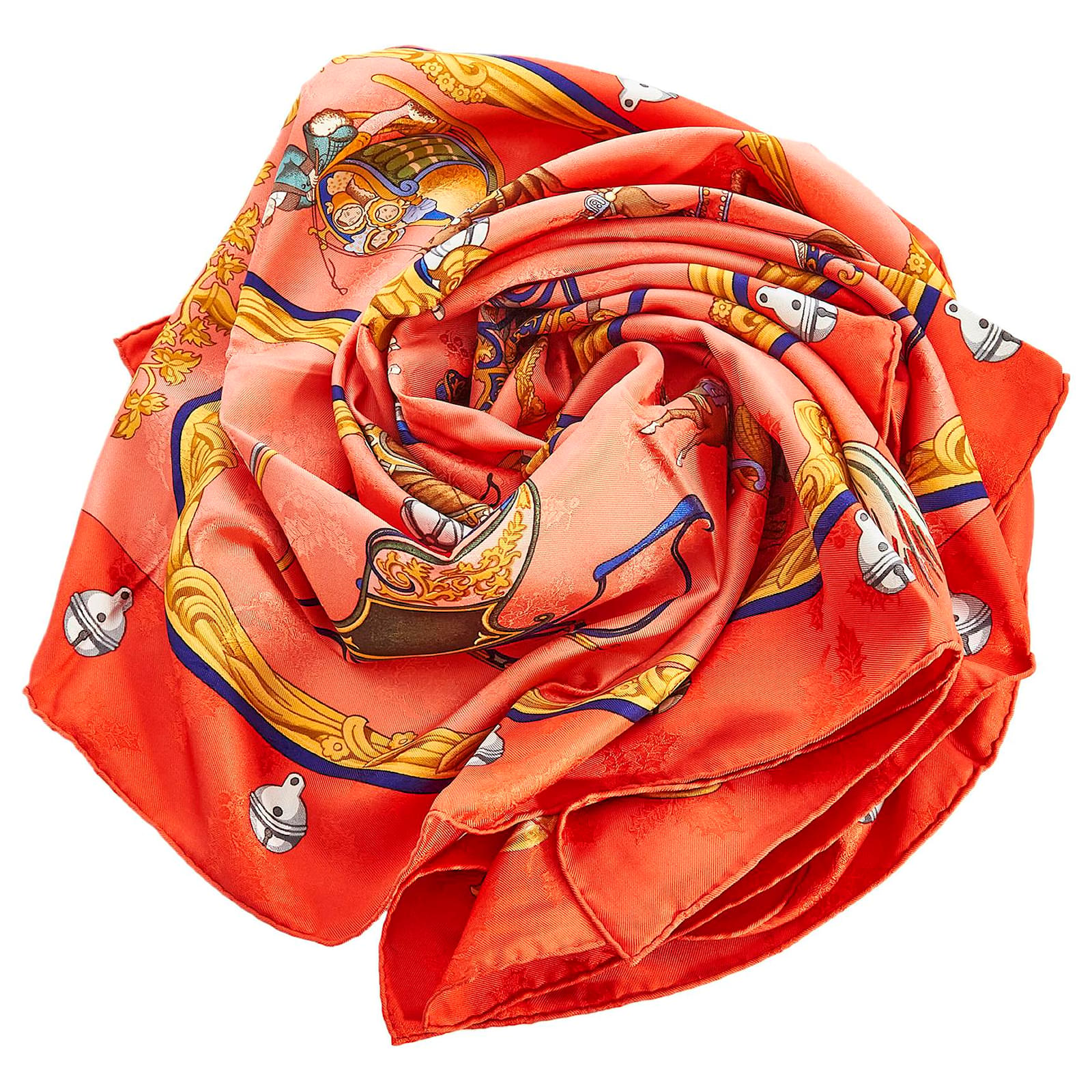 Hermès Hermes Red Plumes et Grelots Seidenschal Rot Mehrfarben Tuch ref ...