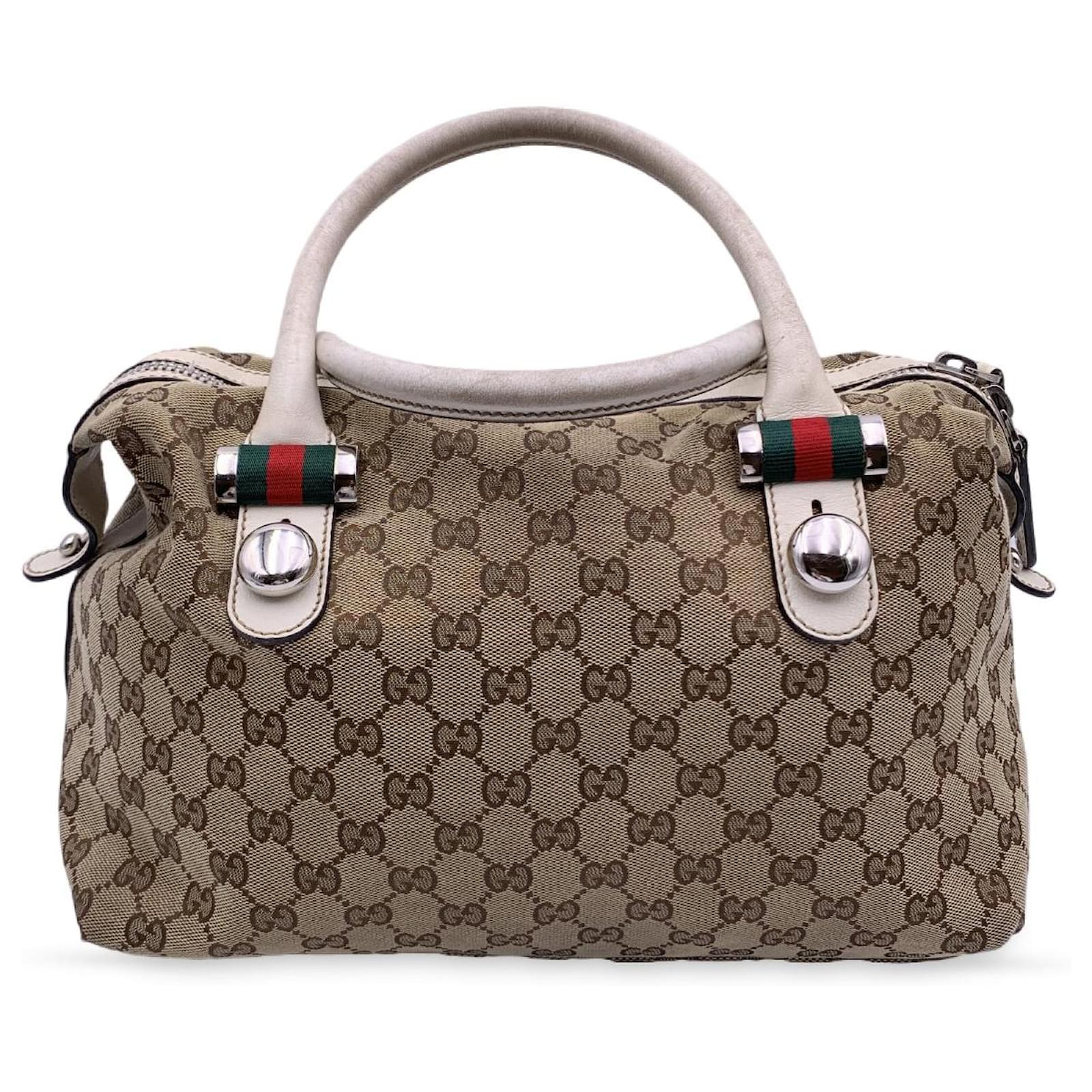 Gucci Beige White Monogram Match Ball Boston Bag Satchel Cloth ref ...