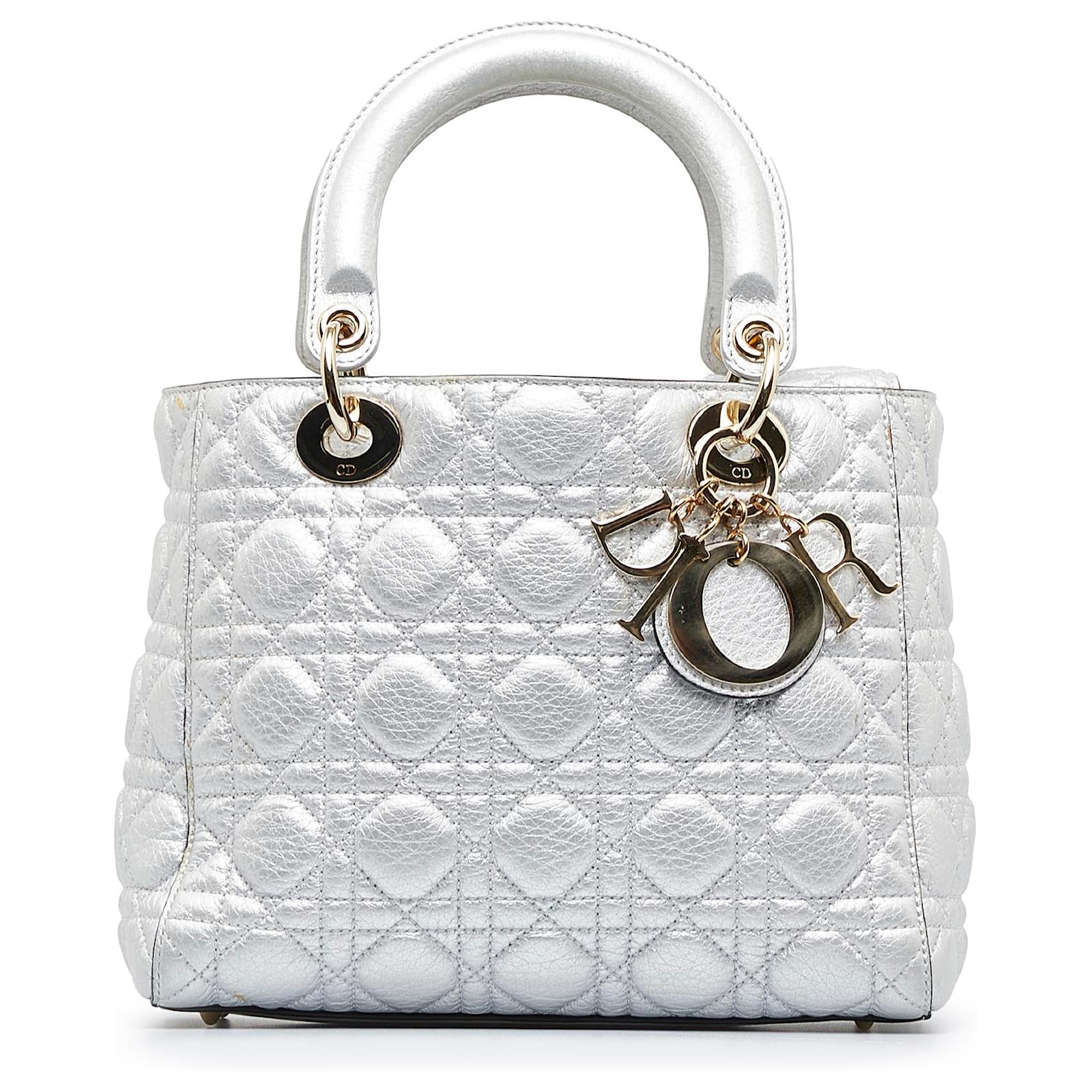 Dior Silver Medium Cannage Lady Dior Silvery Leather ref.954568 - Joli ...