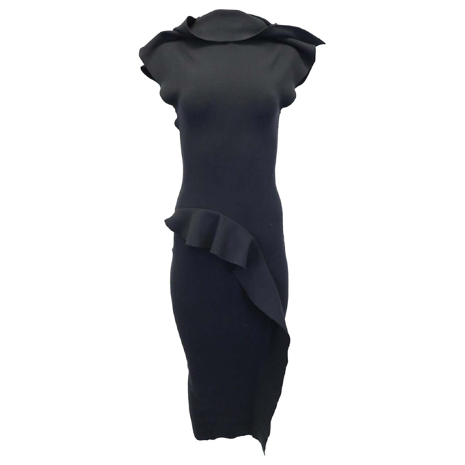 Rick Owens Open-Back Ruffled Bodycon Dress in Black Viscose Cellulose ...