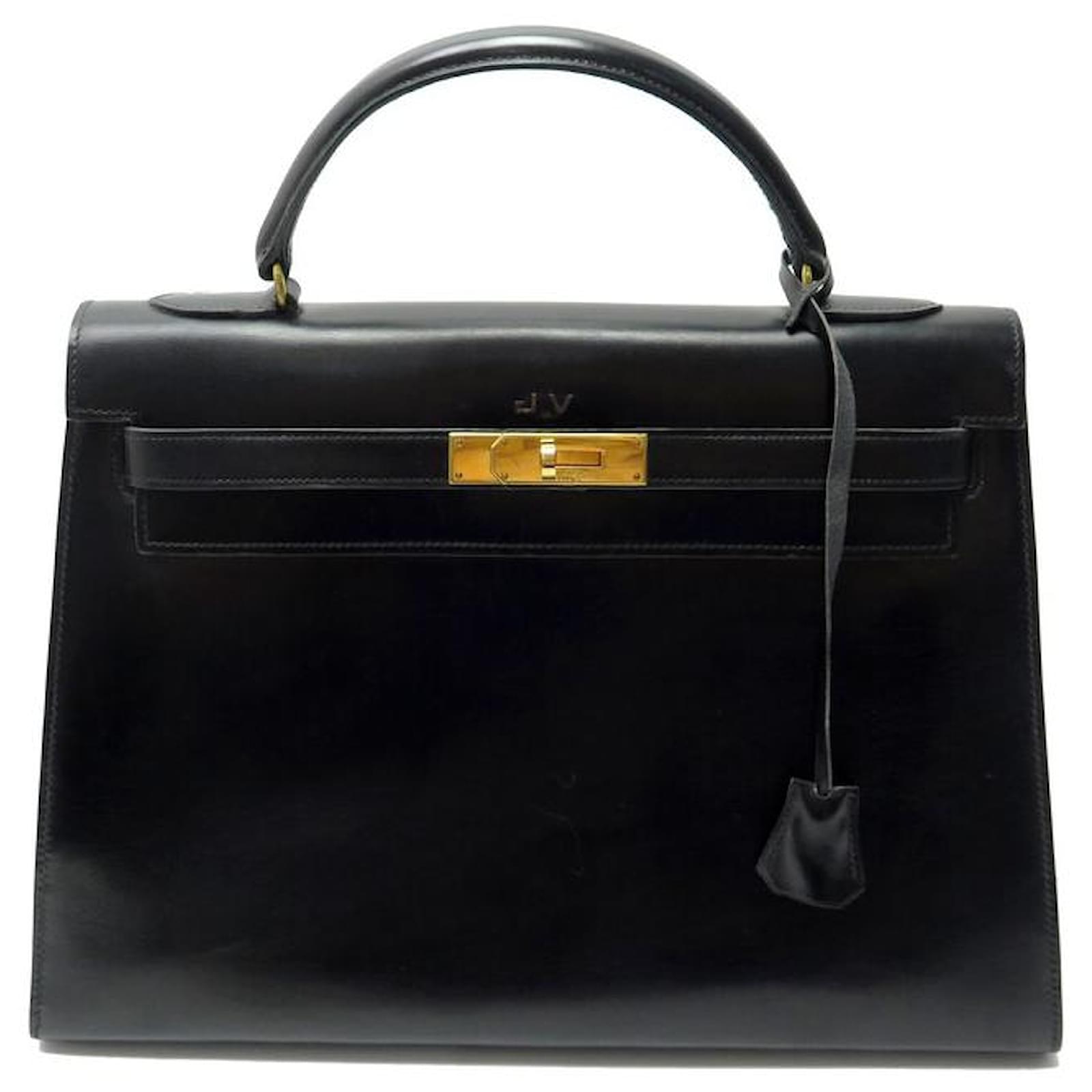 Hermès VINTAGE HERMES KELLY HANDBAG 32 Sellier 1970 BLACK BOX LEATHER ...