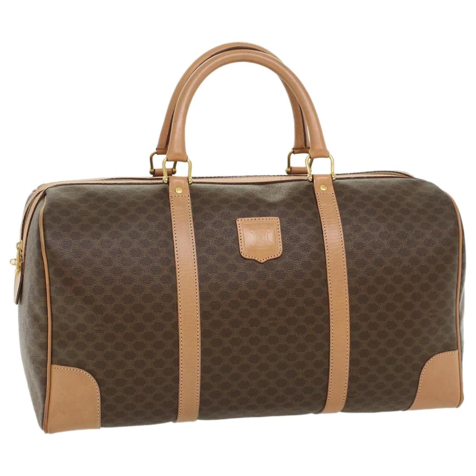 Céline CELINE Macadam Canvas Boston Bag PVC Leather Brown Auth 43232 ...