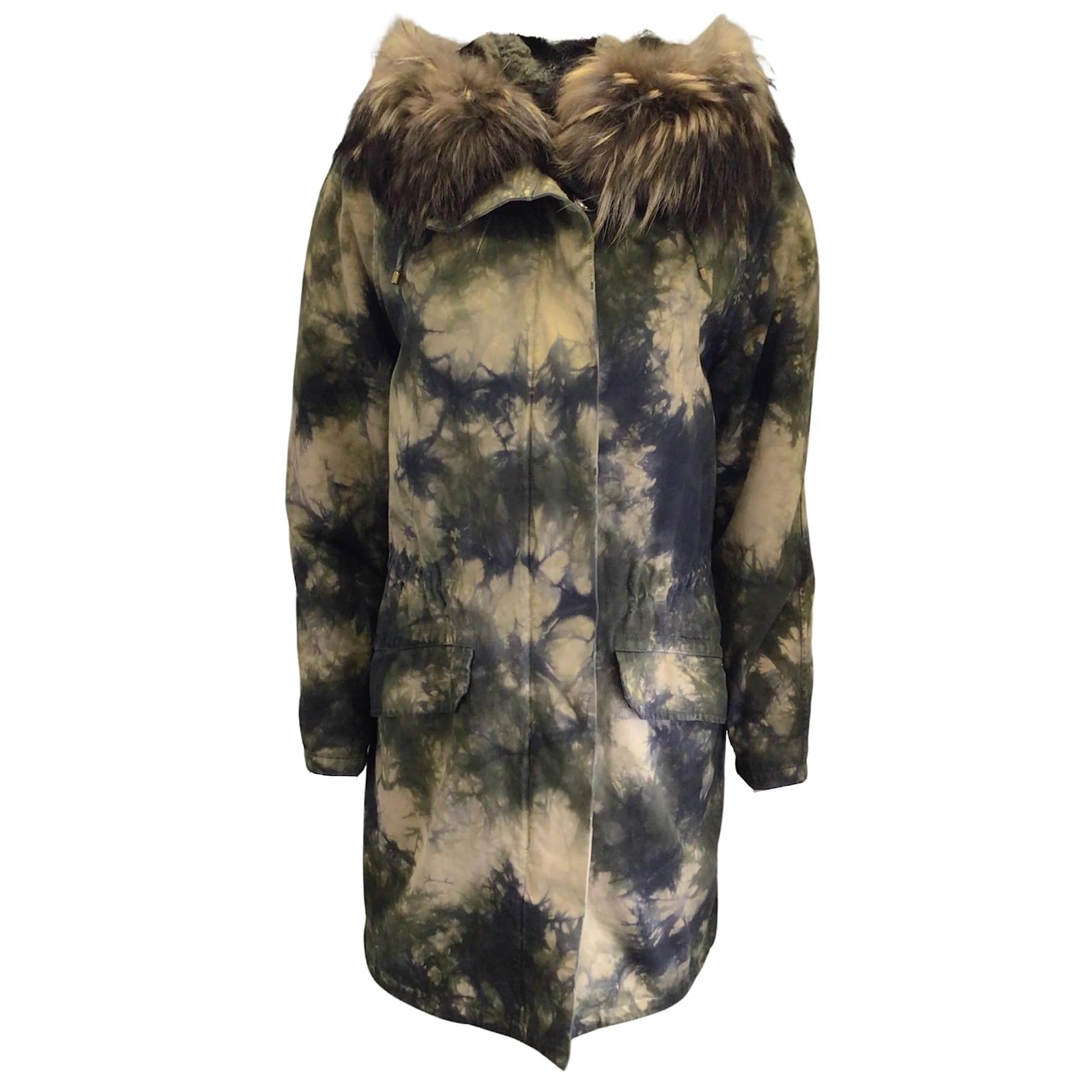 Yves Salomon Olive Green Rabbit Fur Trim Hooded Raccoon Fur Lined Army ...