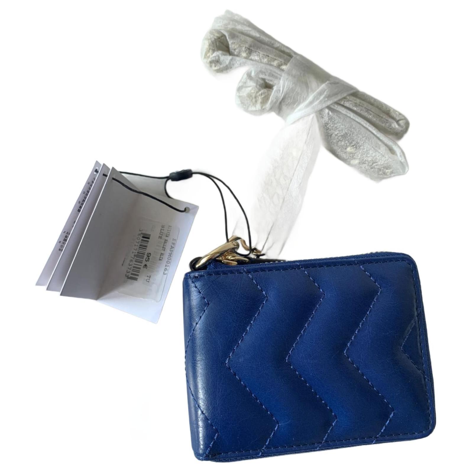 Sandro YZAWALLET Blue Gold hardware Leather Metal ref.957418 - Joli Closet