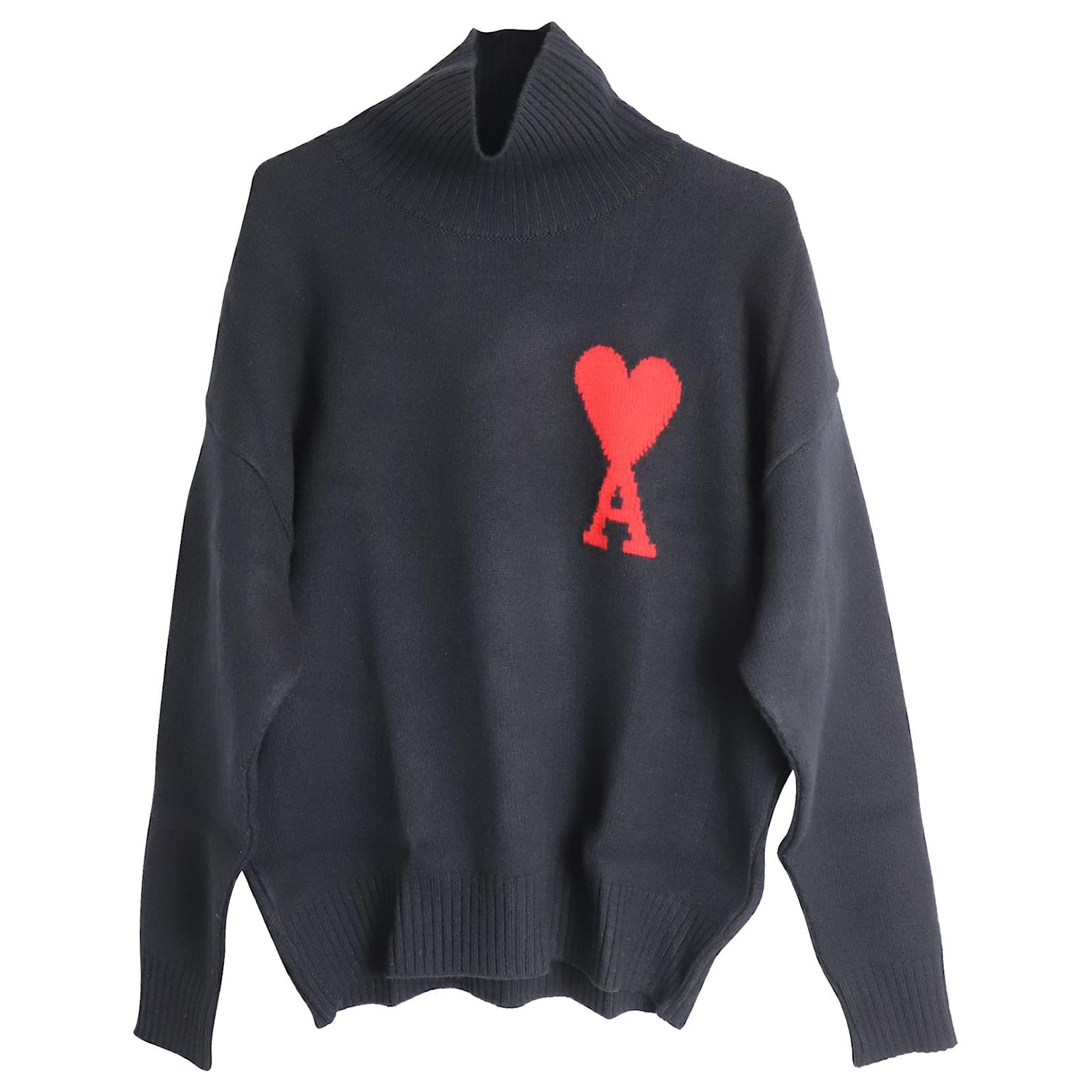 Ami Paris Turtleneck Heart Logo Sweater in Black Wool ref.957955 - Joli ...