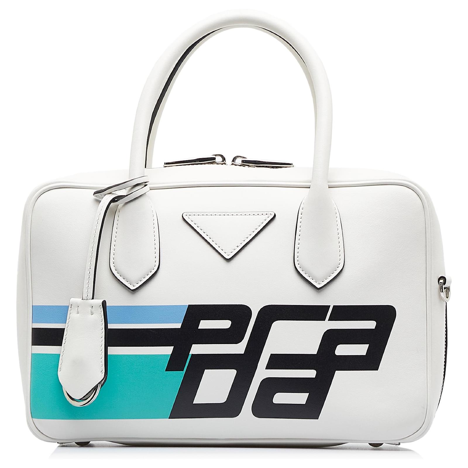 Prada White Racing Logo Satchel (Sold) - Joli Closet