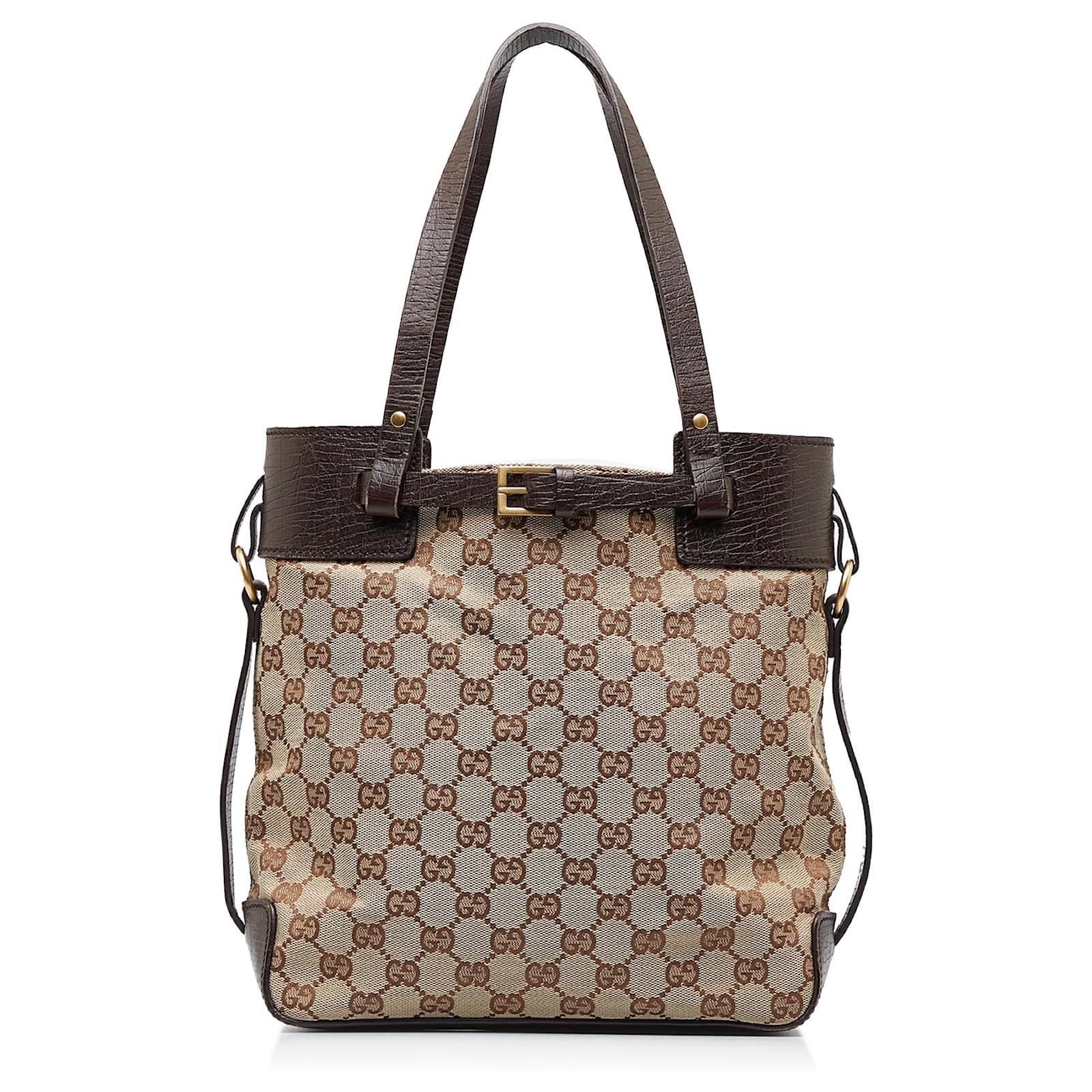 Gucci Brown GG Canvas Handbag Beige Dark brown Leather Cloth Pony-style ...