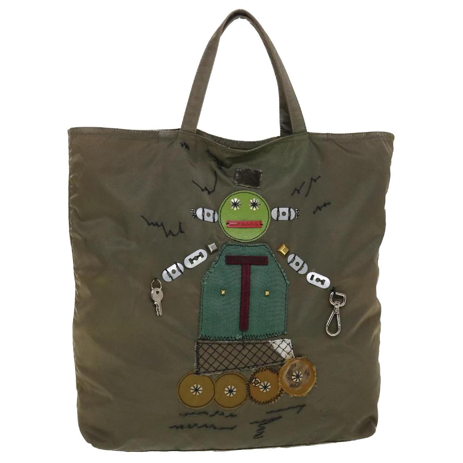 PRADA Robot Tote Bag Nylon Khaki Auth yb146 ref.962356 - Joli Closet