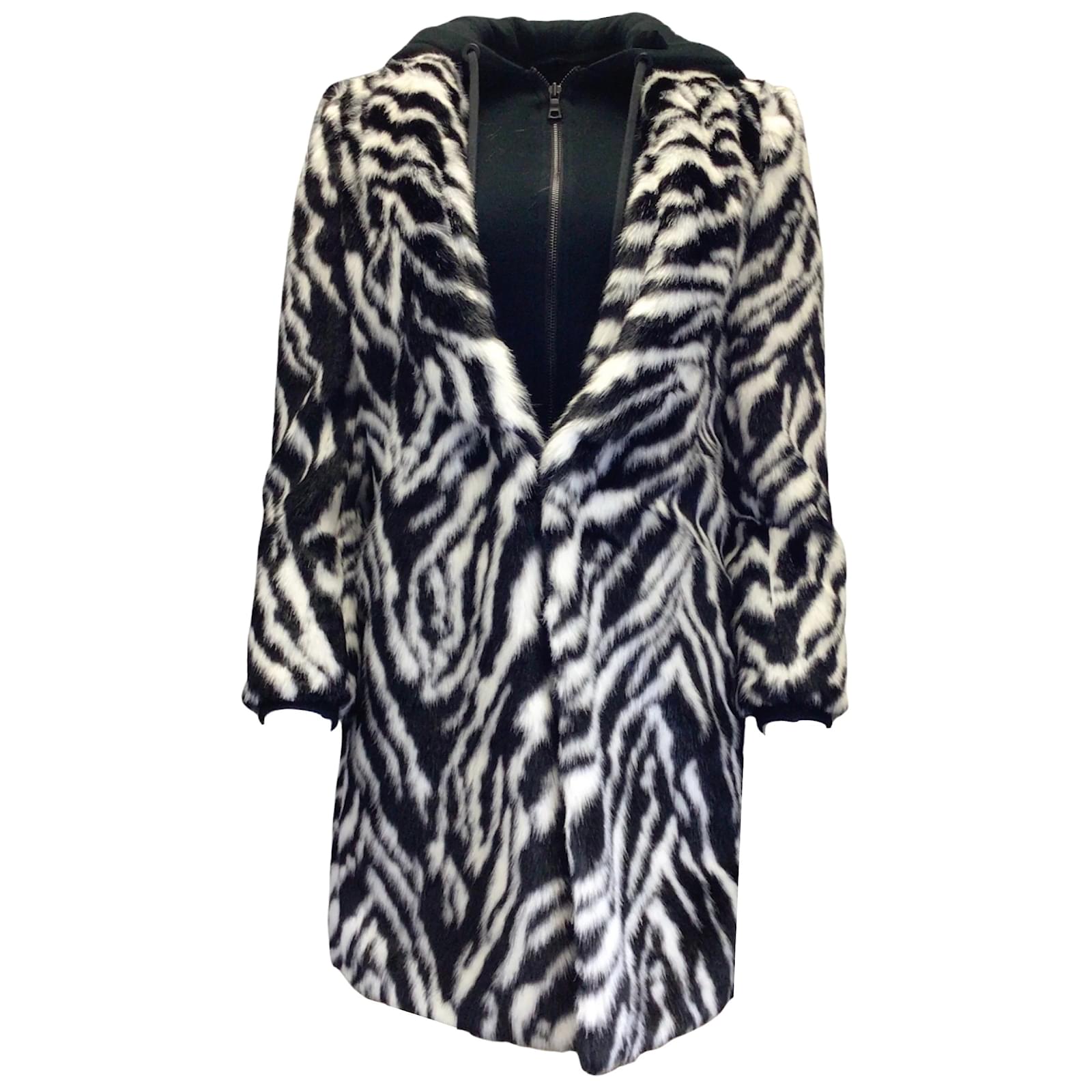 Alice + Olivia Black / White Kylie Zebra Print Faux Fur Coat Synthetic ...