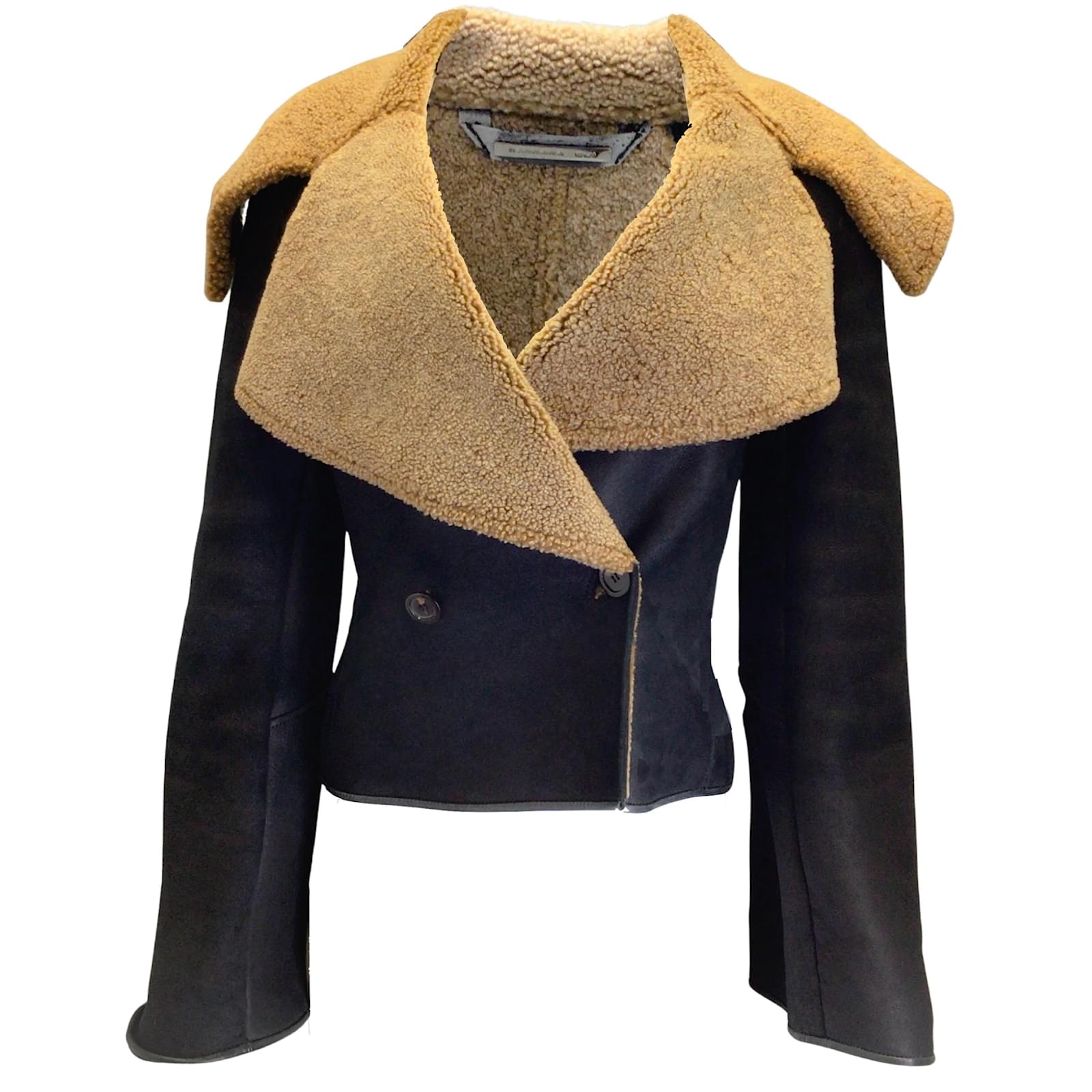 Barbara Bui Black / Tan Oversized Collar Shearling Lined Sheepskin ...