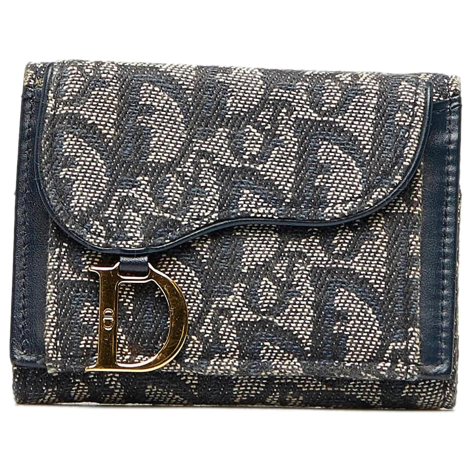 Dior Blue Oblique Saddle Wallet Leather Cloth Pony-style calfskin Cloth ...