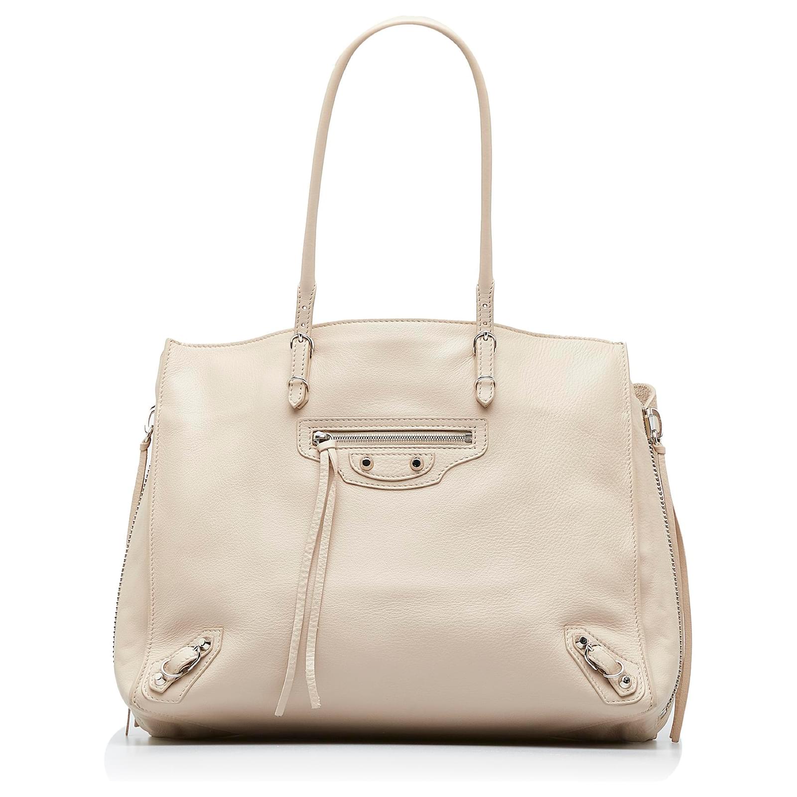 Balenciaga Brown Papier B4 Zip Around Satchel Beige Leather Pony-style ...