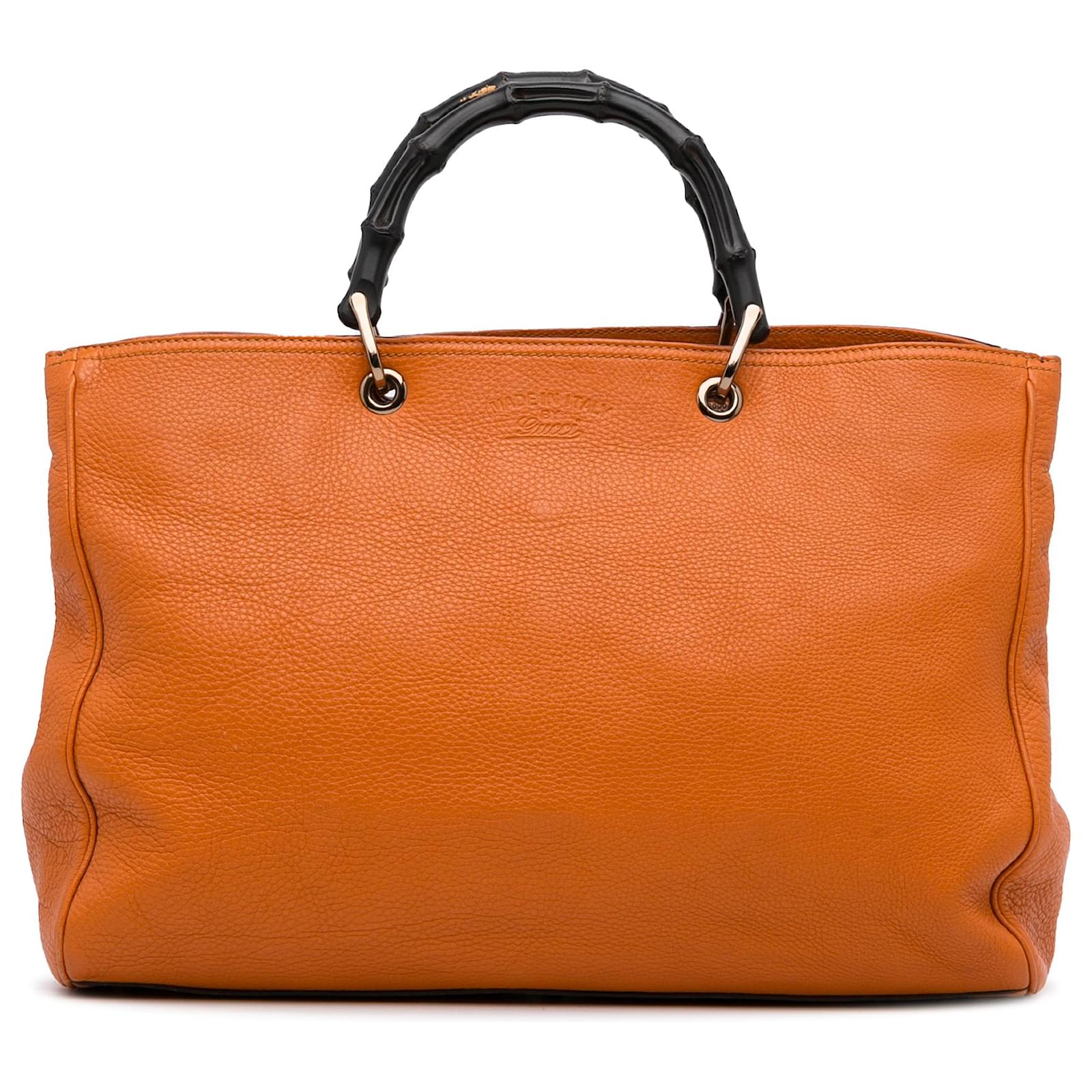 Gucci Orange Large Bamboo Shopper Leather Pony-style calfskin ref ...