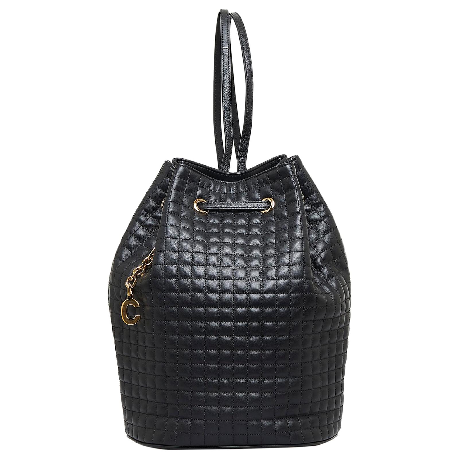 Céline Celine Black Quilted Backpack Leather Pony-style calfskin ref ...