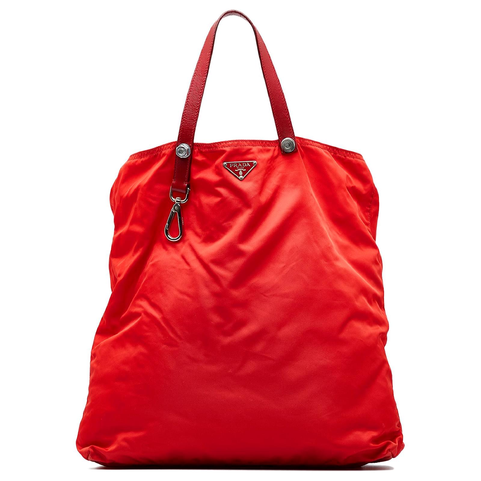 Prada Red Tessuto Tote Leather Pony-style calfskin Nylon Cloth ref ...