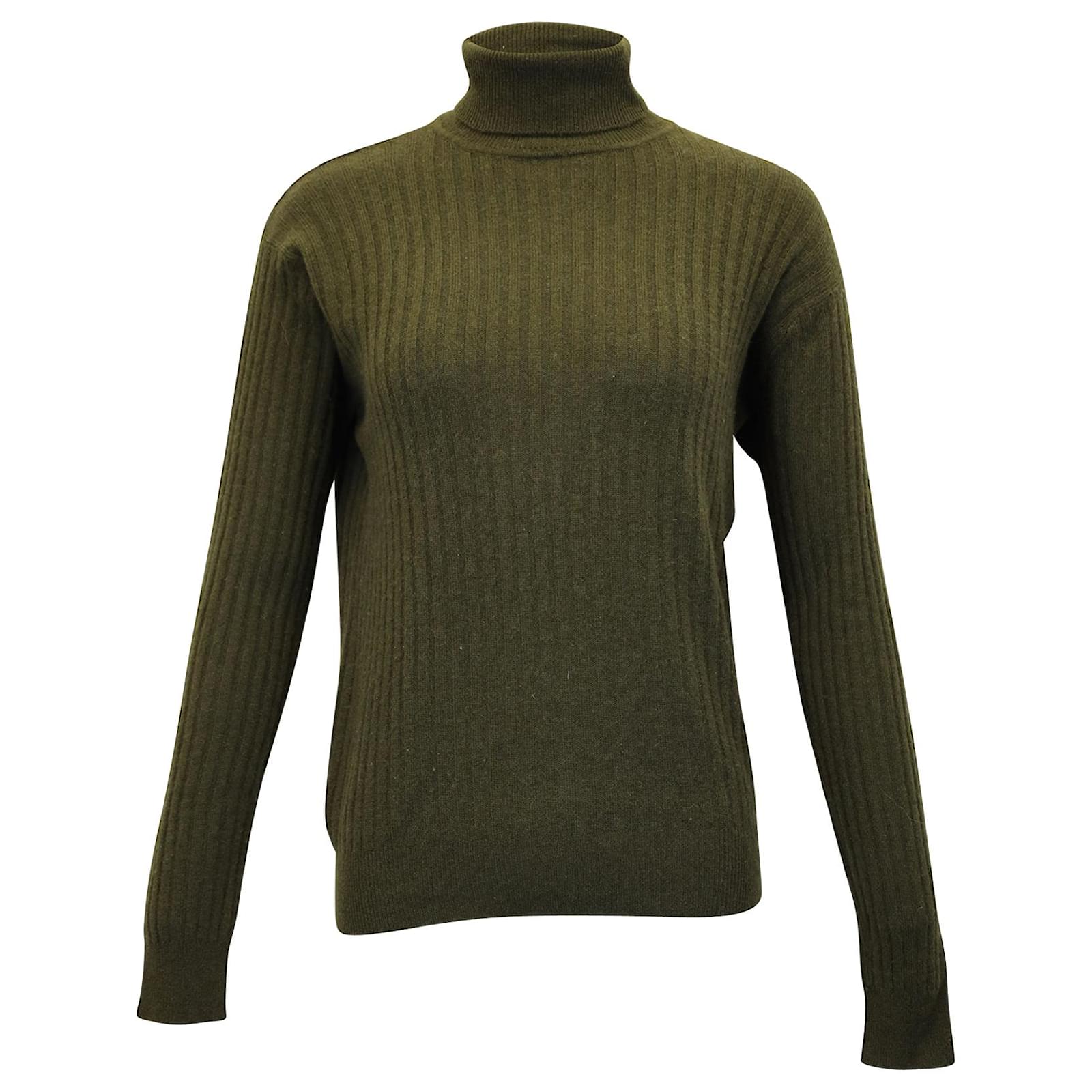 Ralph Lauren Turtleneck Ribbed Knit Sweater in Olive Green Cashmere ...