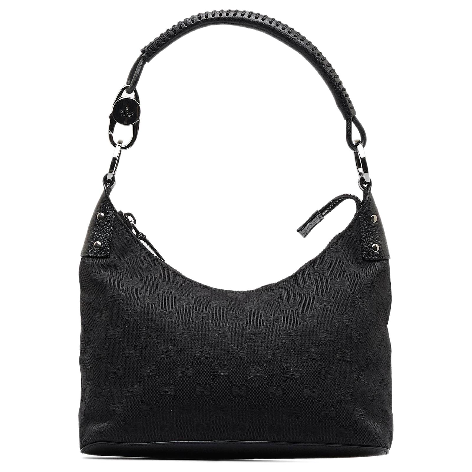 Gucci Black GG Canvas Classic Ring Hobo Leather Cloth Pony-style ...