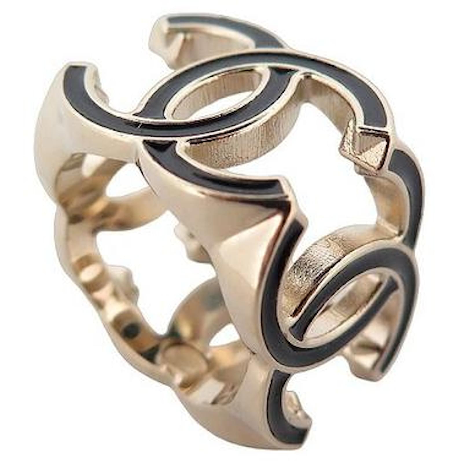 NEW CHANEL RING LOGO CC T54 IN GOLD METAL AND BLACK LACQUER NEW STEEL ...