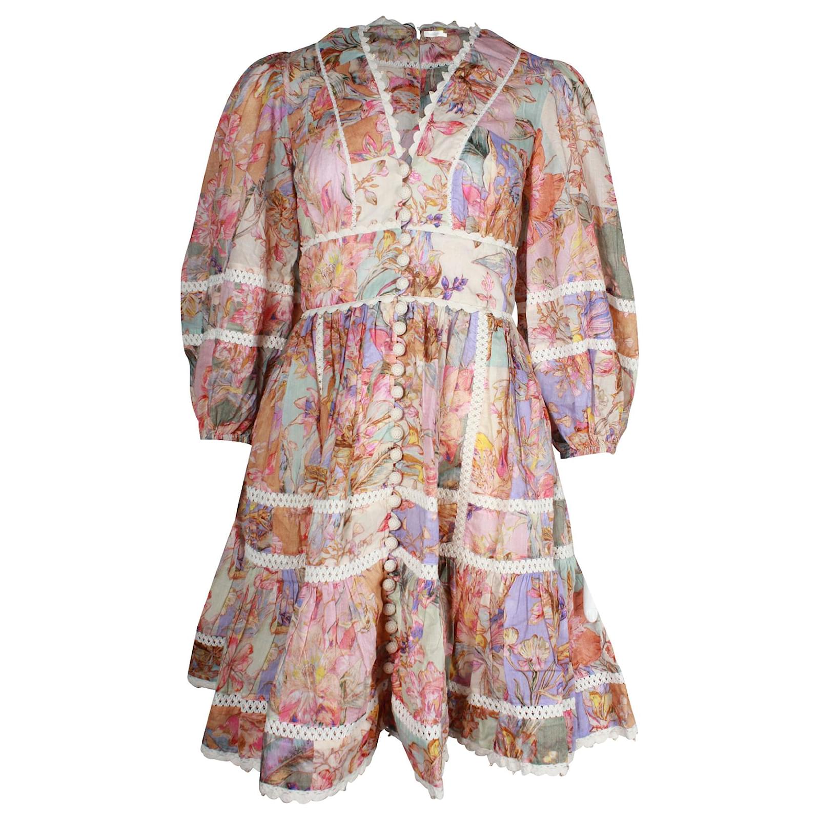 Zimmermann Cira Lantern Puff-sleeve Floral Mini Dress in Multicolor ...