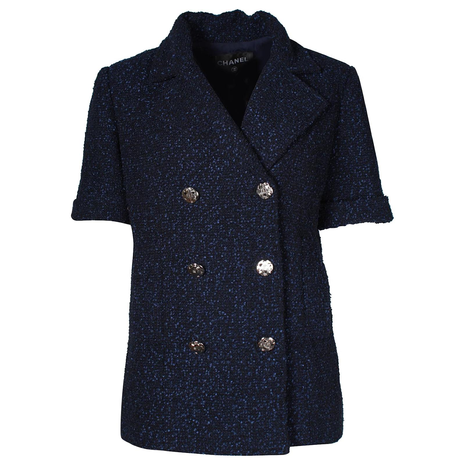 Chanel 2016 Tweed lined-Breasted Jacket in Navy Blue Nylon ref.970623 ...