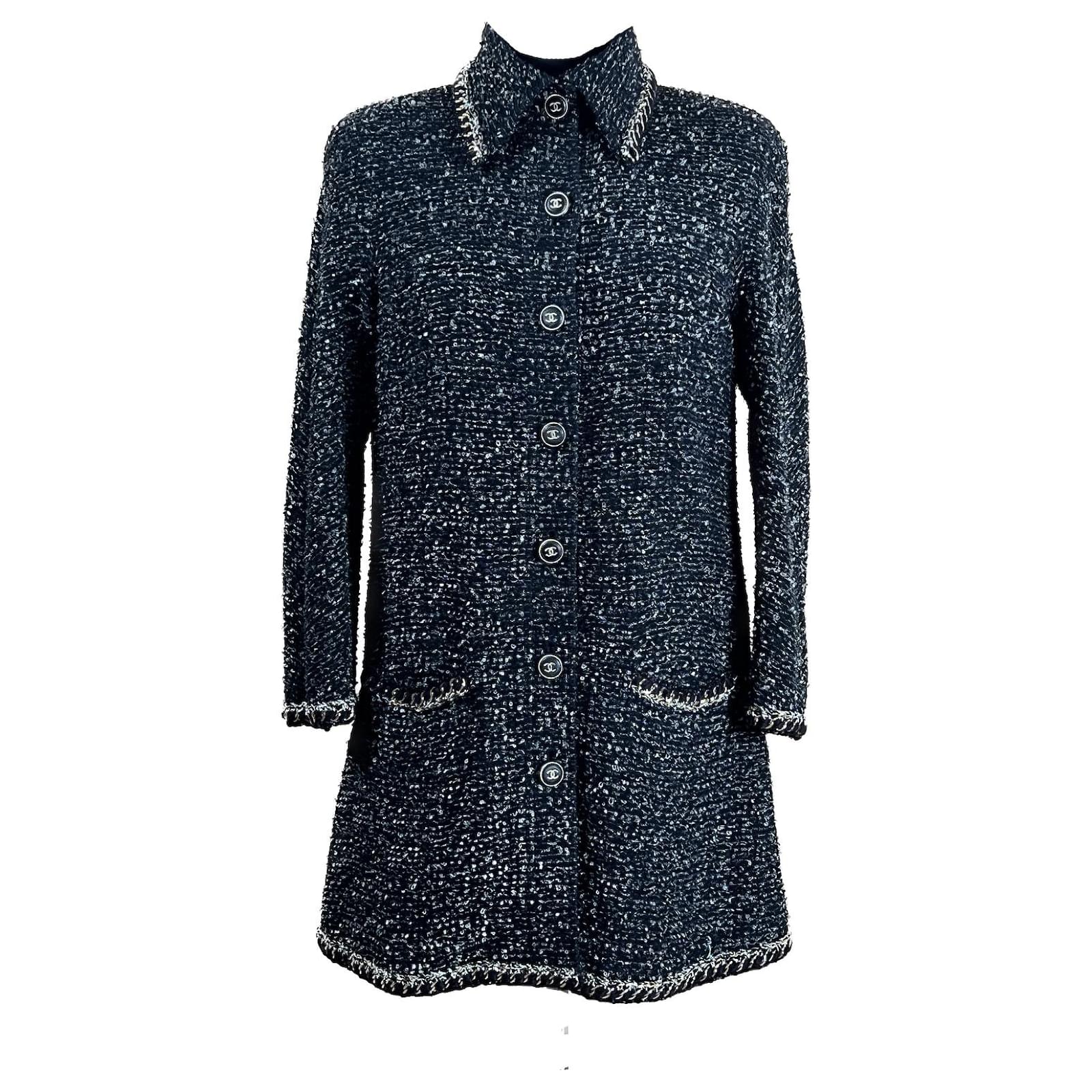 Chanel 9K$ Metallic Chain Trim Tweed Jacket Black ref.972036 - Joli Closet