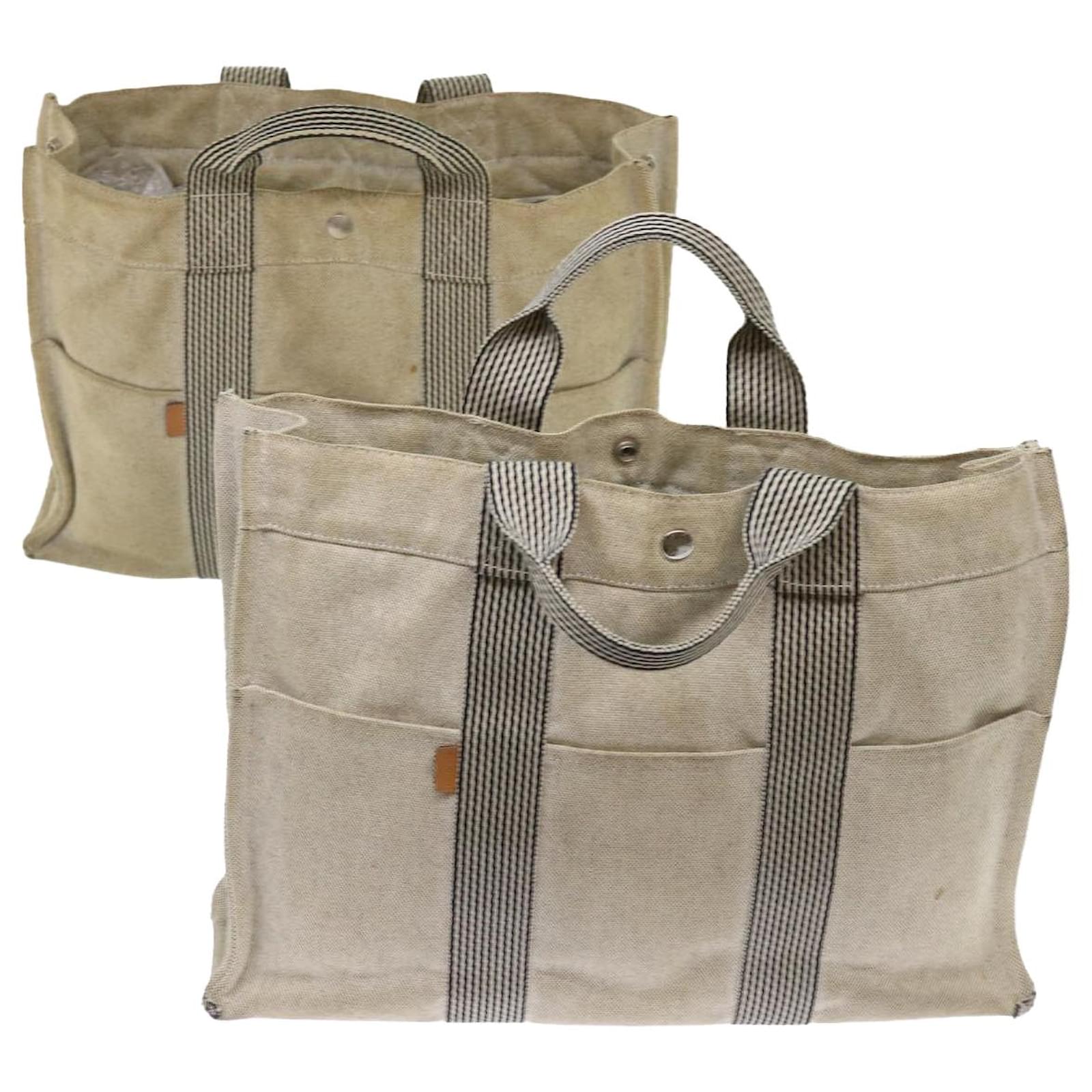 Hermès HERMES Fourre Tout MM Hand Bag Canvas 2Set Gray Auth bs6362 Grey ...