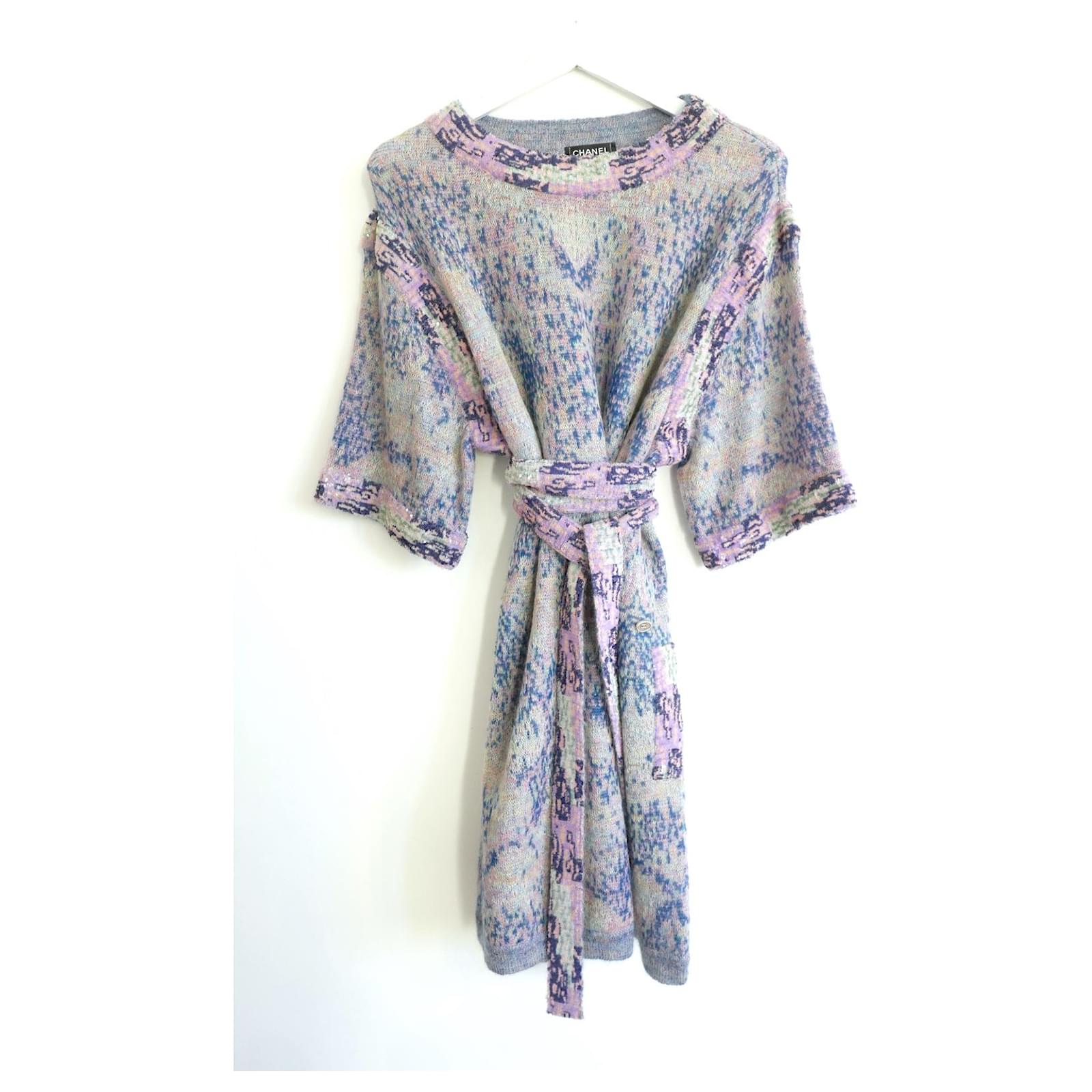 Chanel Spring 2014 Sequin Trim Pastel Knit Dress Multiple colors Mohair ...