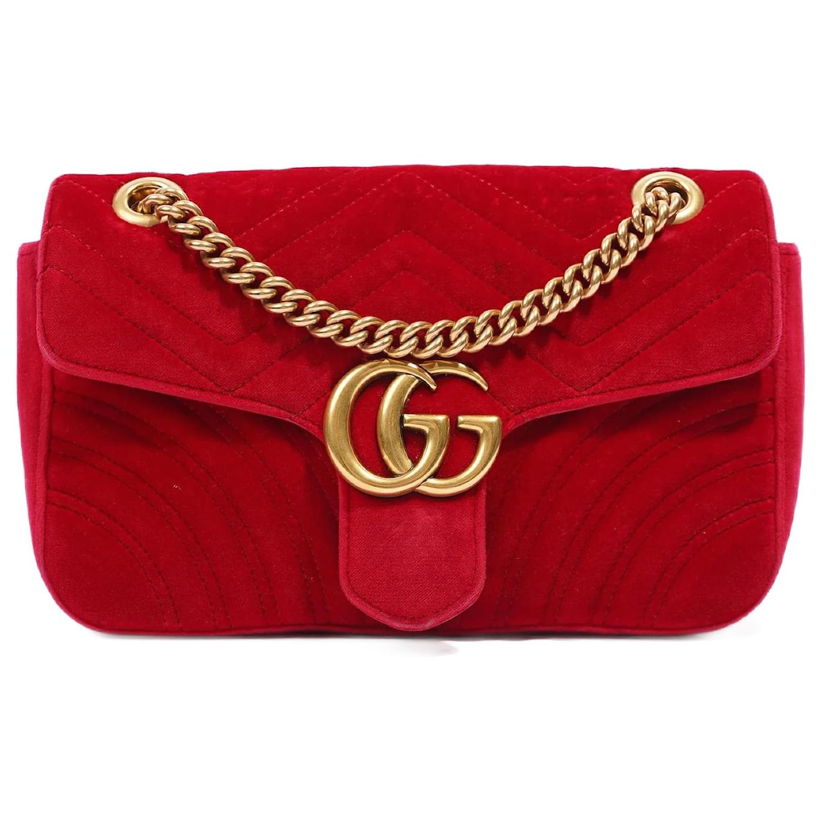 Gucci GG Marmont Noir Rouge Velours Petit ref.1005873 - Joli Closet