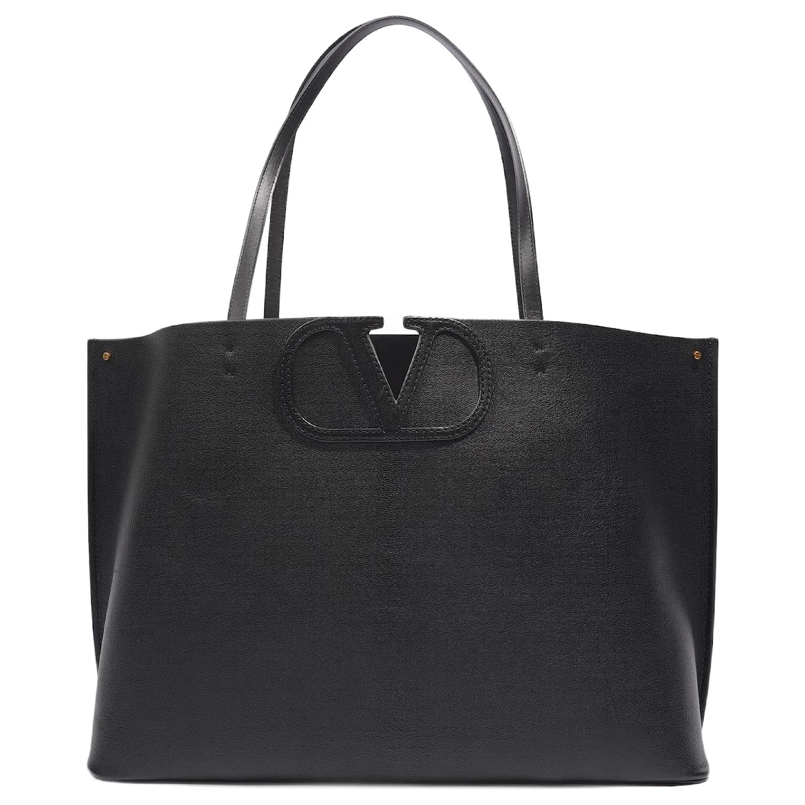 Valentino V Logo Tote Black Leather Large ref.1006002 - Joli Closet