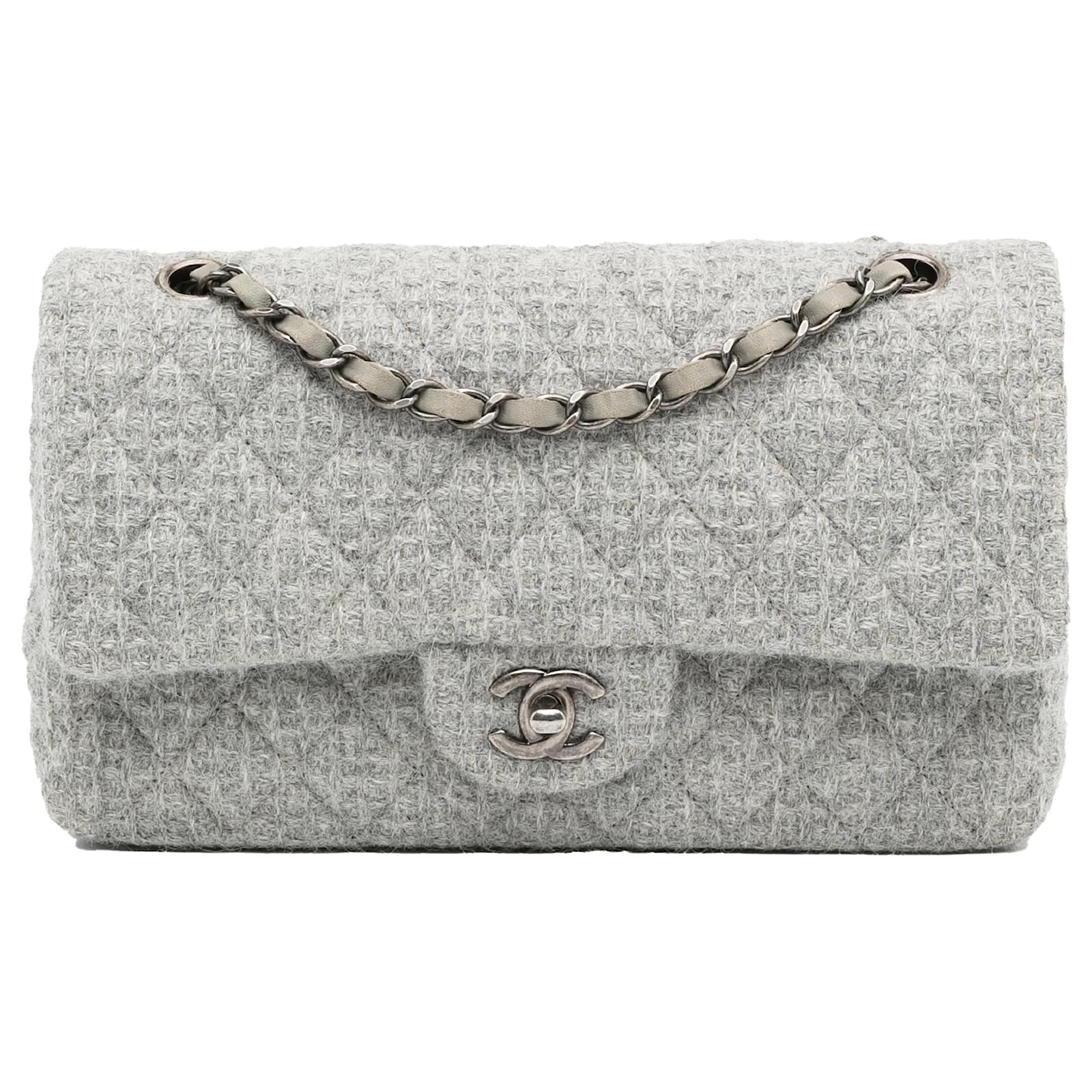 Chanel Gray Medium Classic Tweed Double Flap Grey Cloth ref.1006965 ...
