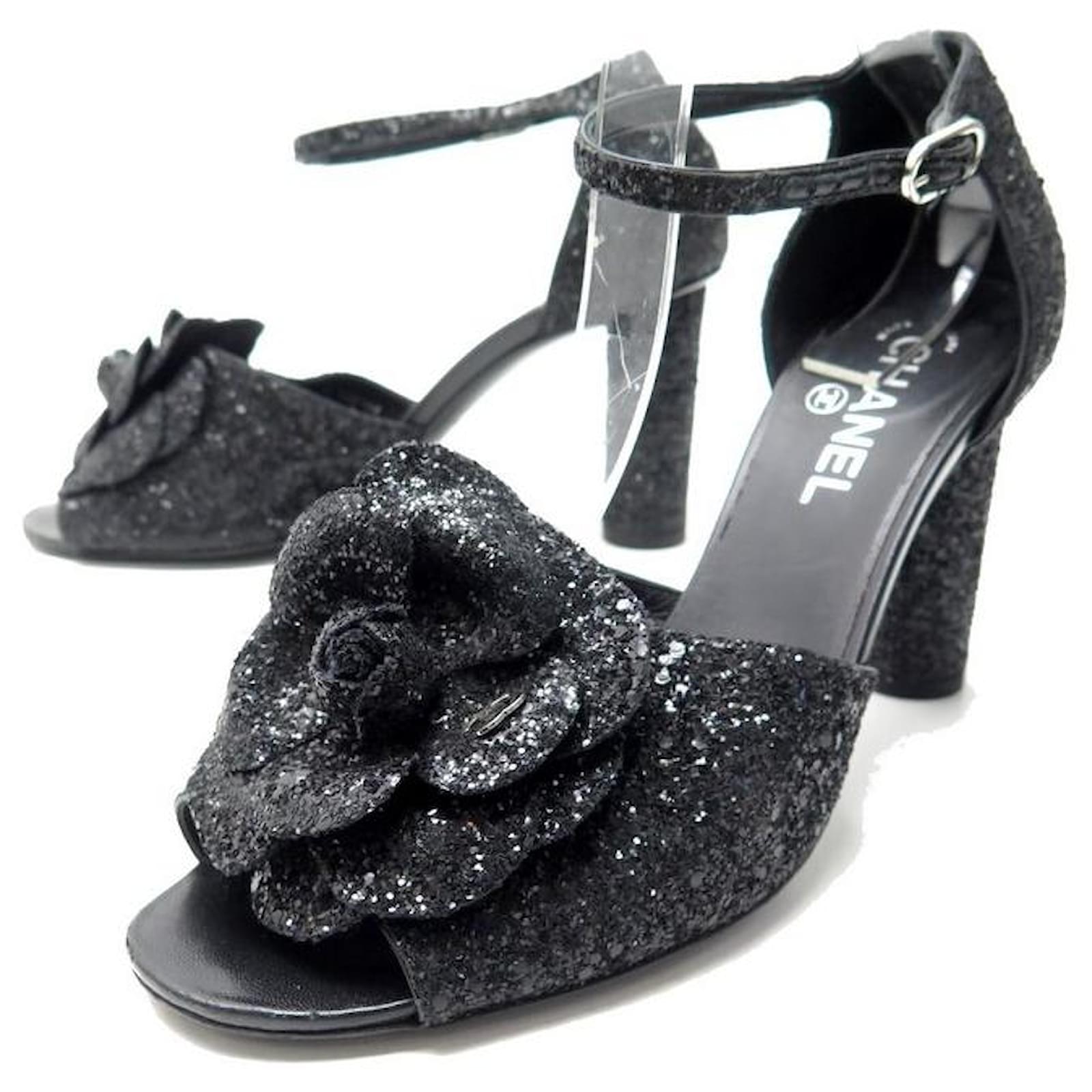 CHAUSSURES CHANEL CAMELIA PAILLETTES G32164 41 NOIRES BLACK PUMPS SHOES ...