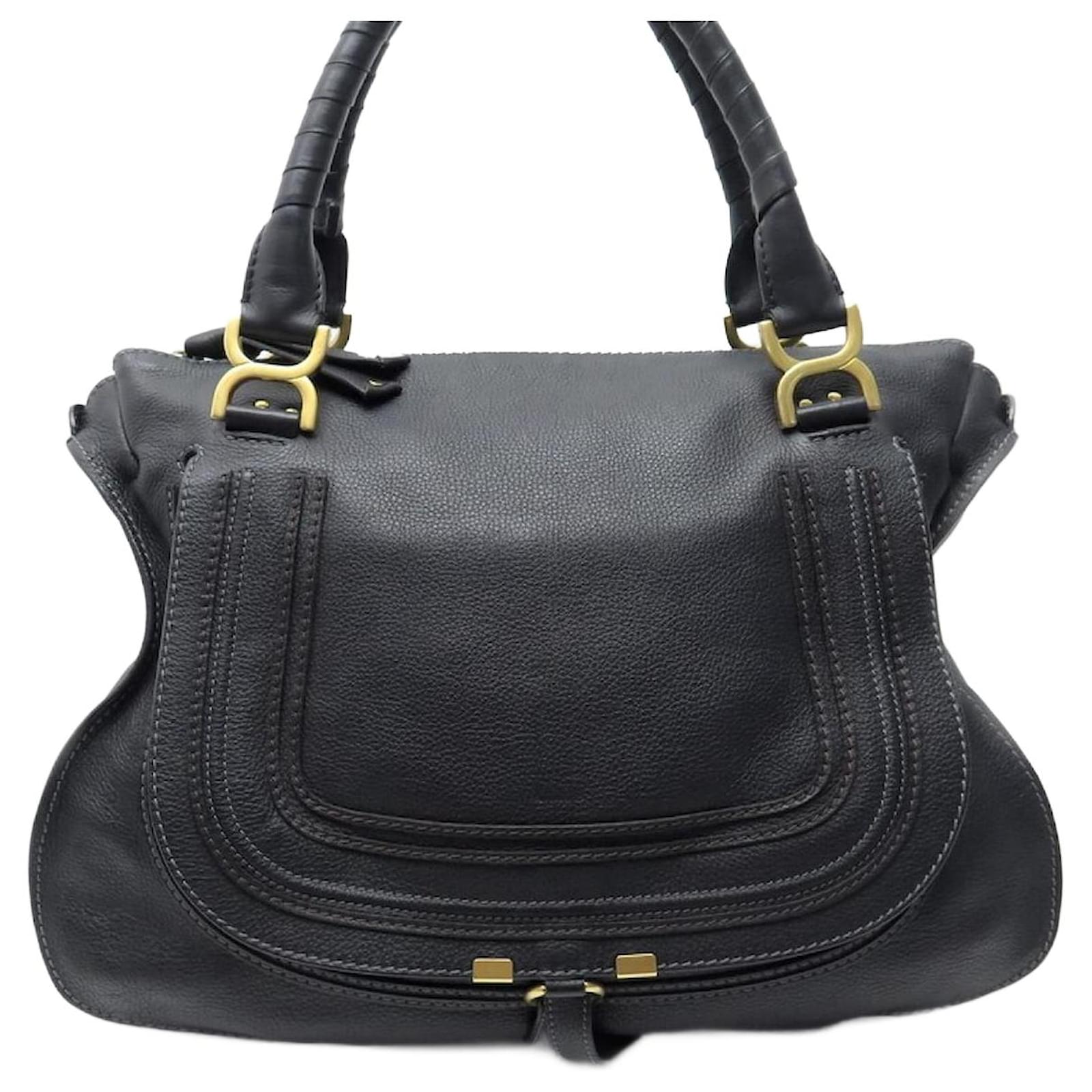 Chloé CHLOE MARCIE GM HANDBAG IN BLACK SEEDED LEATHER LEATHER PURSE ...