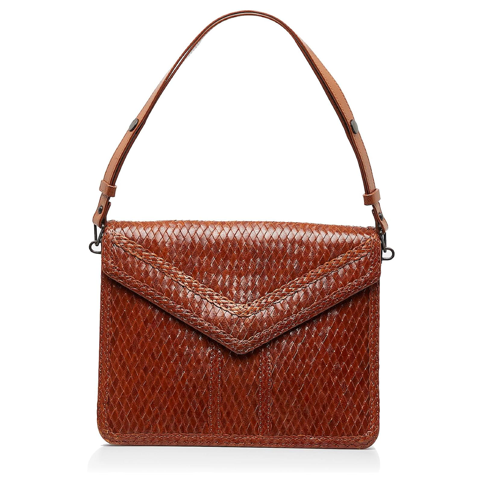 Yves Saint Laurent YSL Brown Woven Leather Handbag Pony-style calfskin ...